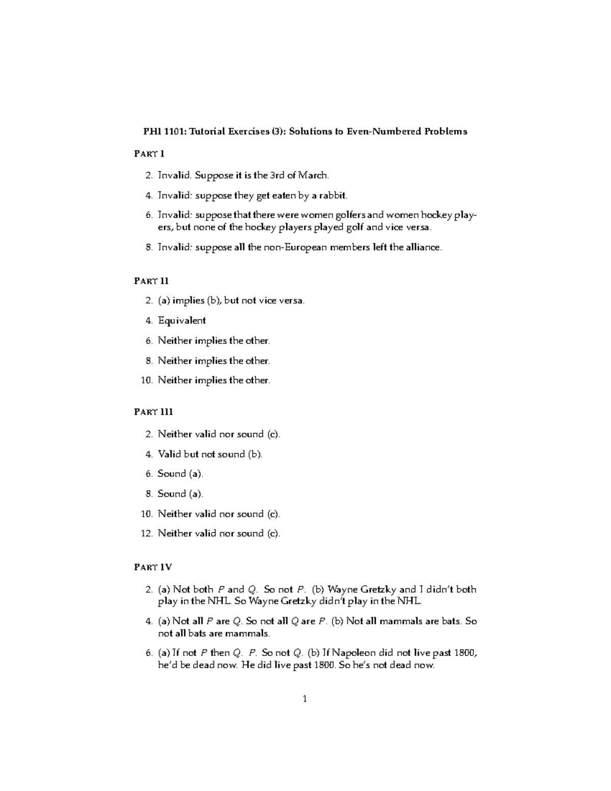Solutions TE 3 - Tutorial 3 - PHI 1101: Tutorial Exercises (3): Solutions to Even-Numbered ...