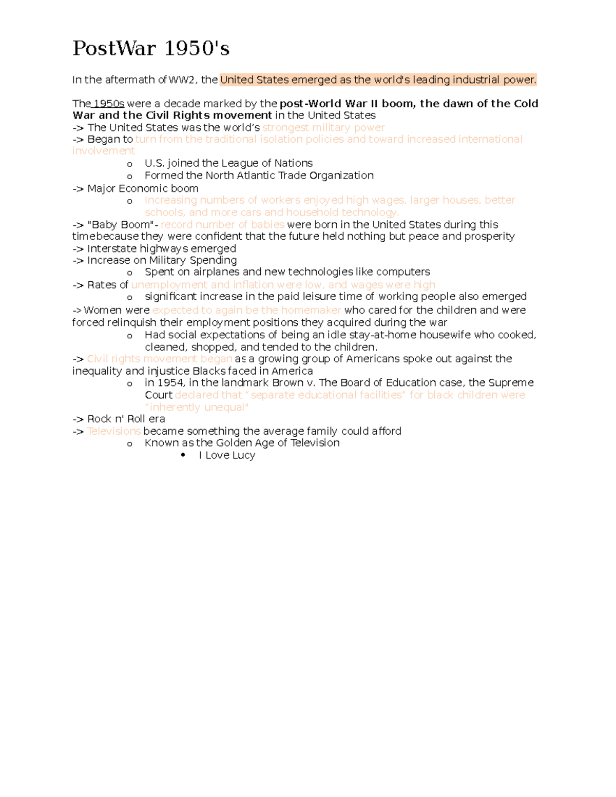 Post War 1950's - Post War 1950's Notes - PostWar 1950's In the ...