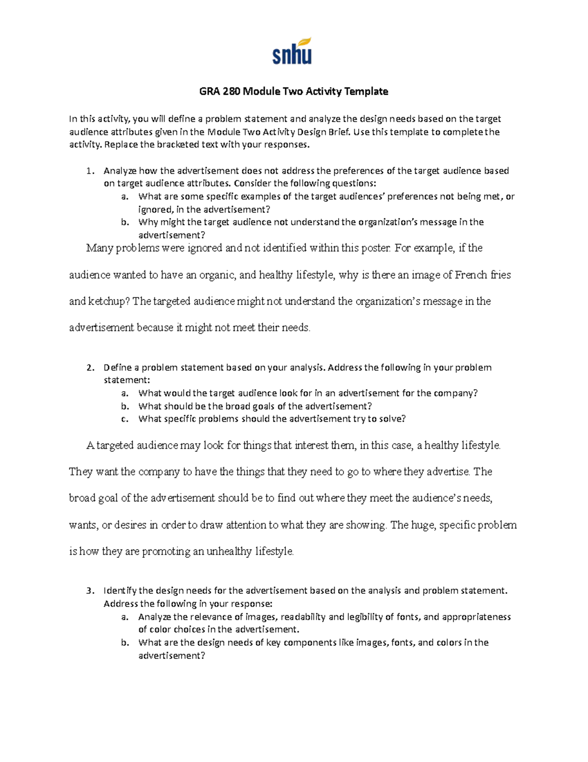 GRA 280 Module Two - GRA 280 Module Two Activity Template In this activity, you will define a ...