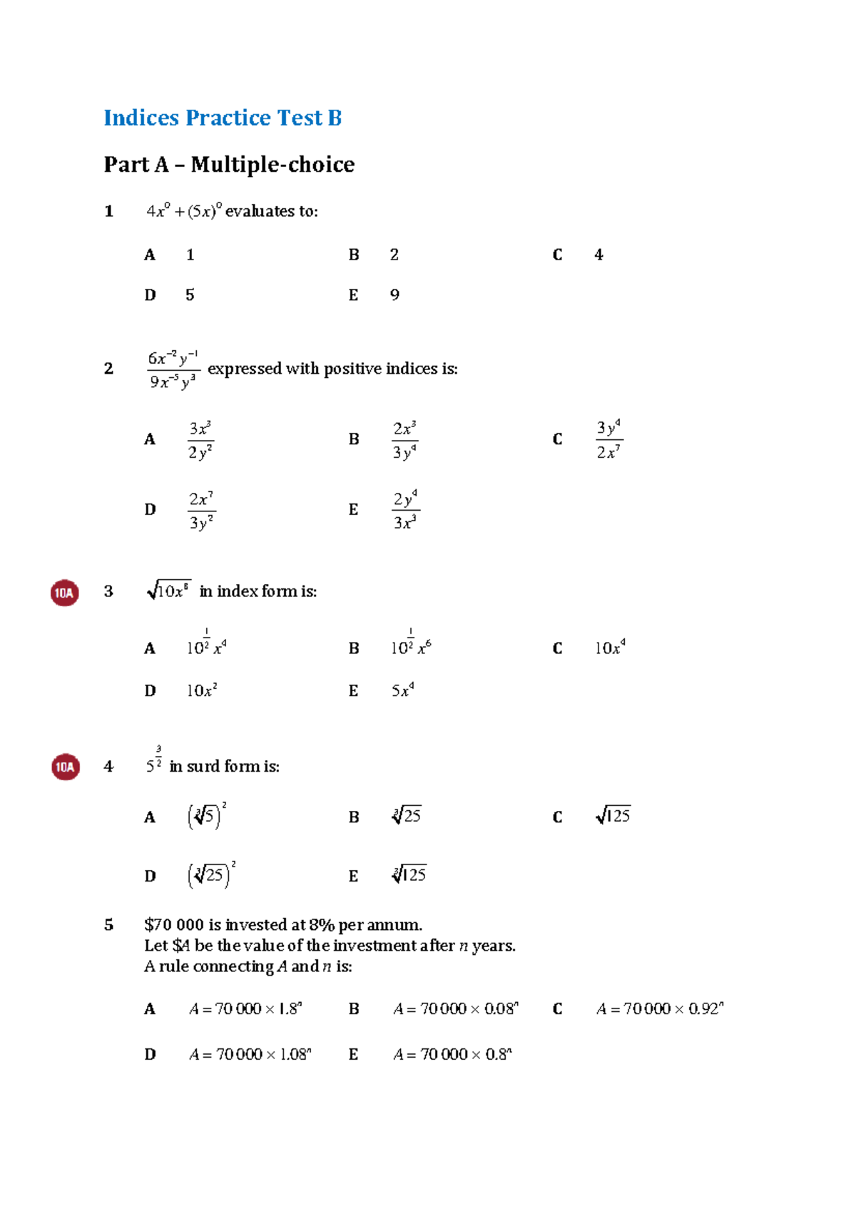 04 Practice Test B - matgs - Indices Practice Test B Part A – Multiple ...