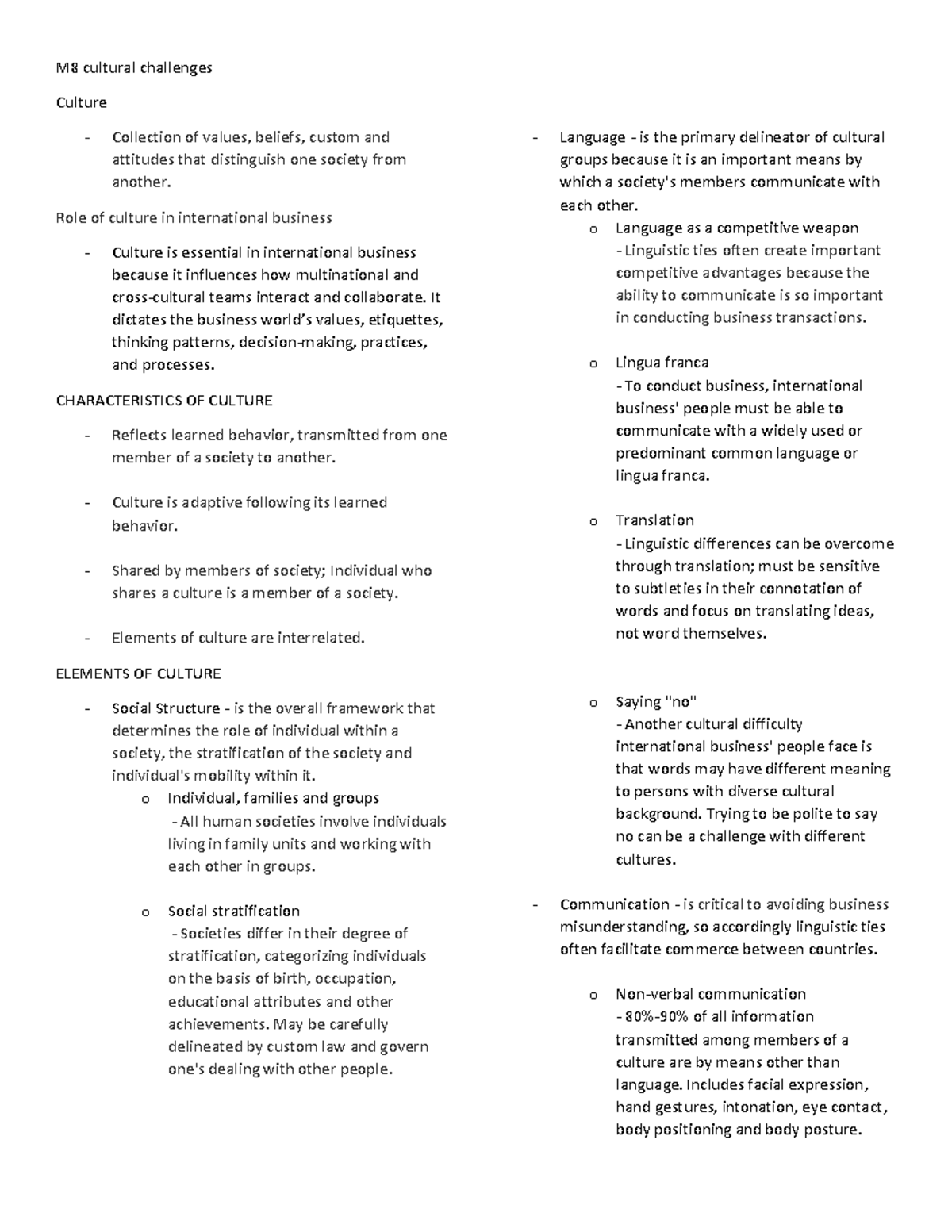 International Business and Trade Reviewer - M8 cultural challenges ...