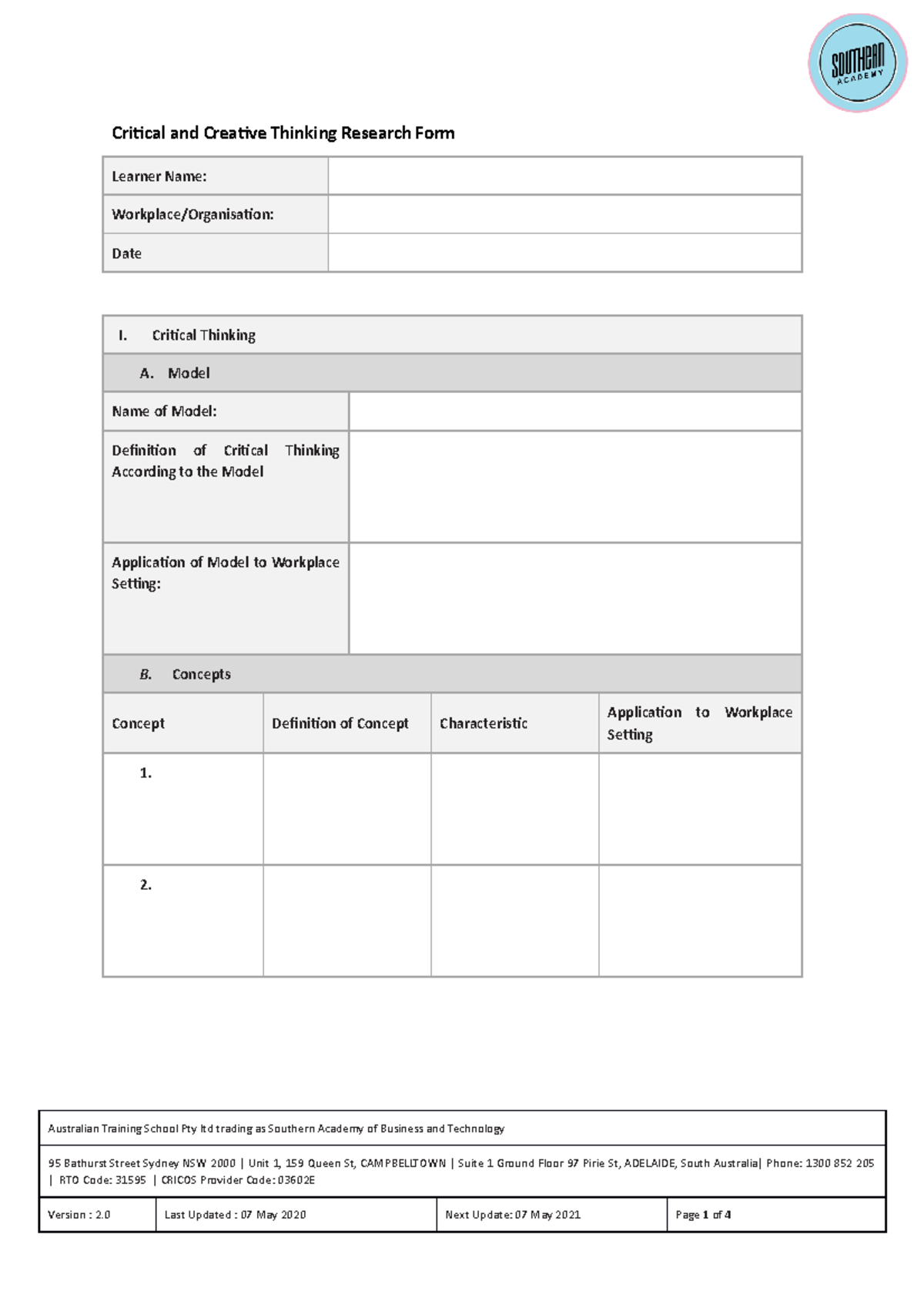 Bsbcrt 511 Critical and Creative Thinking Research Form templates ...
