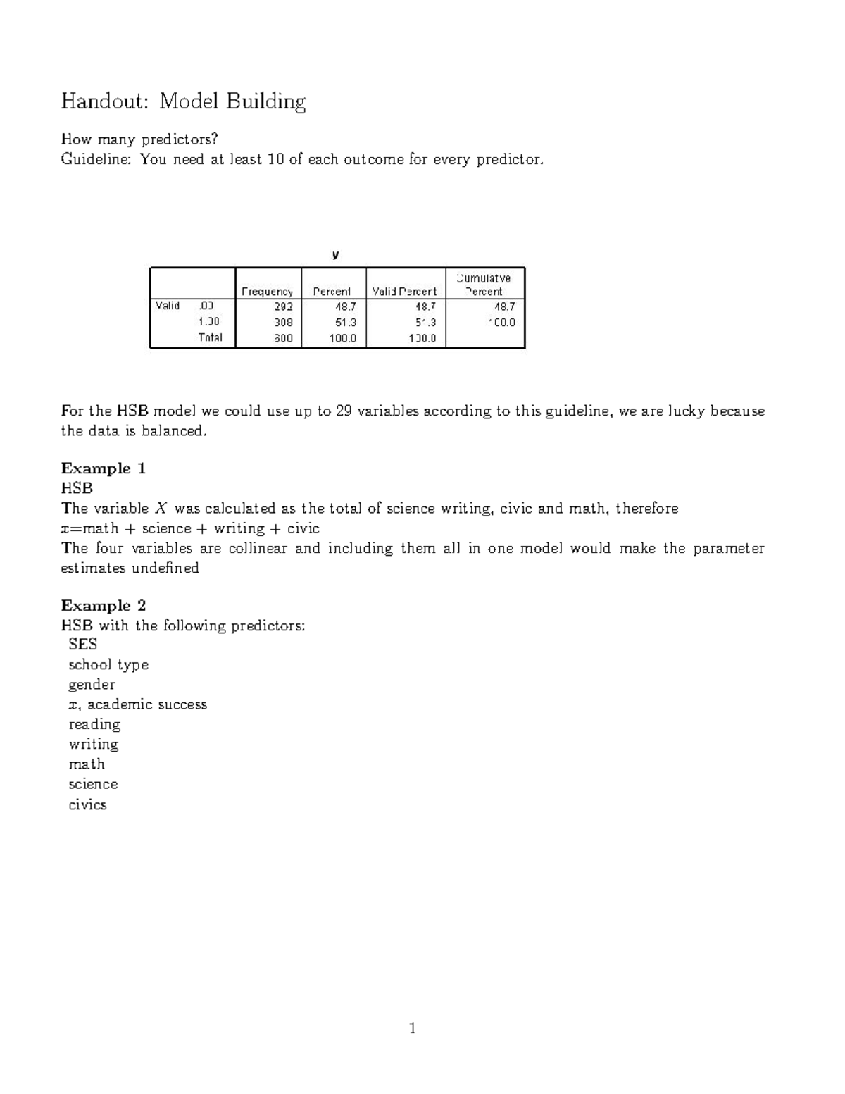 Lecture notes, lecture handout 6 - Handout: Model Building How many ...