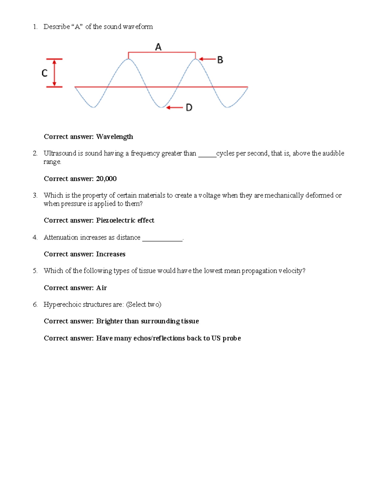 Quiz Answers - Describe “A” of the sound waveform Correct answer ...