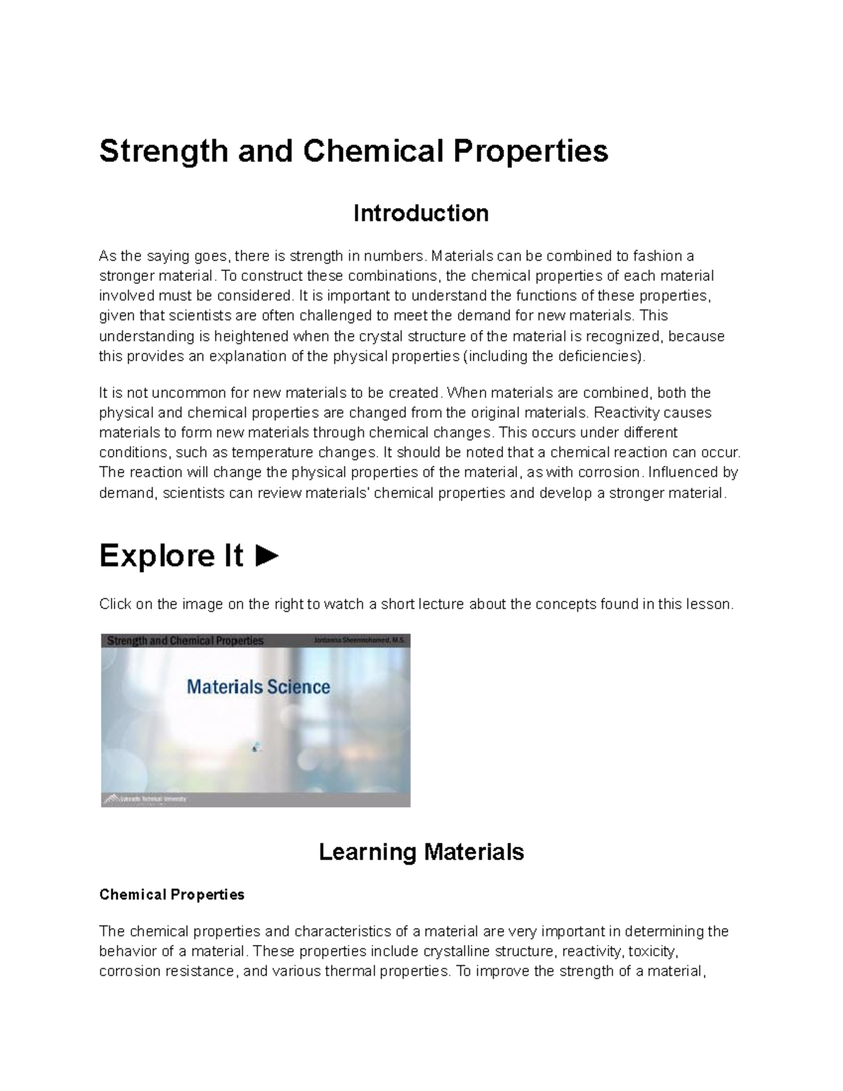 Strength and Chemical Properties - Strength and Chemical Properties ...