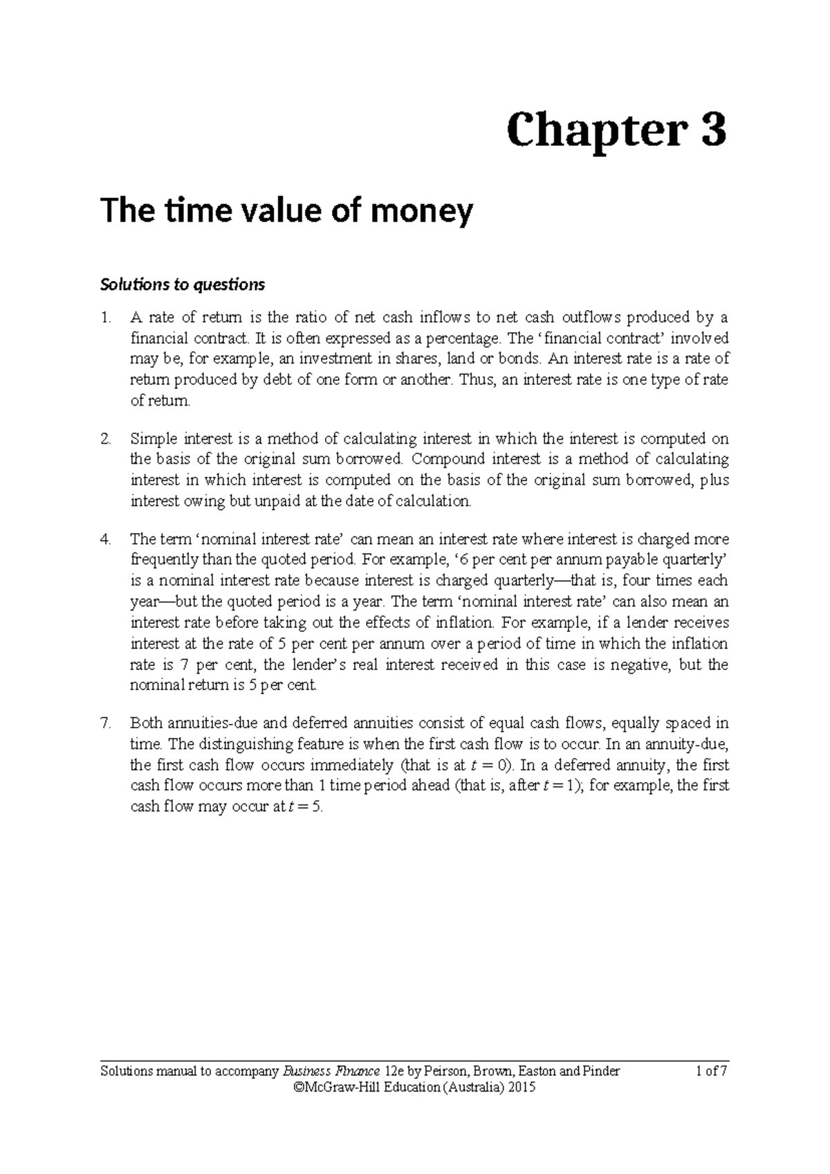 Topic 1-Ch 3 - notes - The time value of money Solutions to questions 1 ...