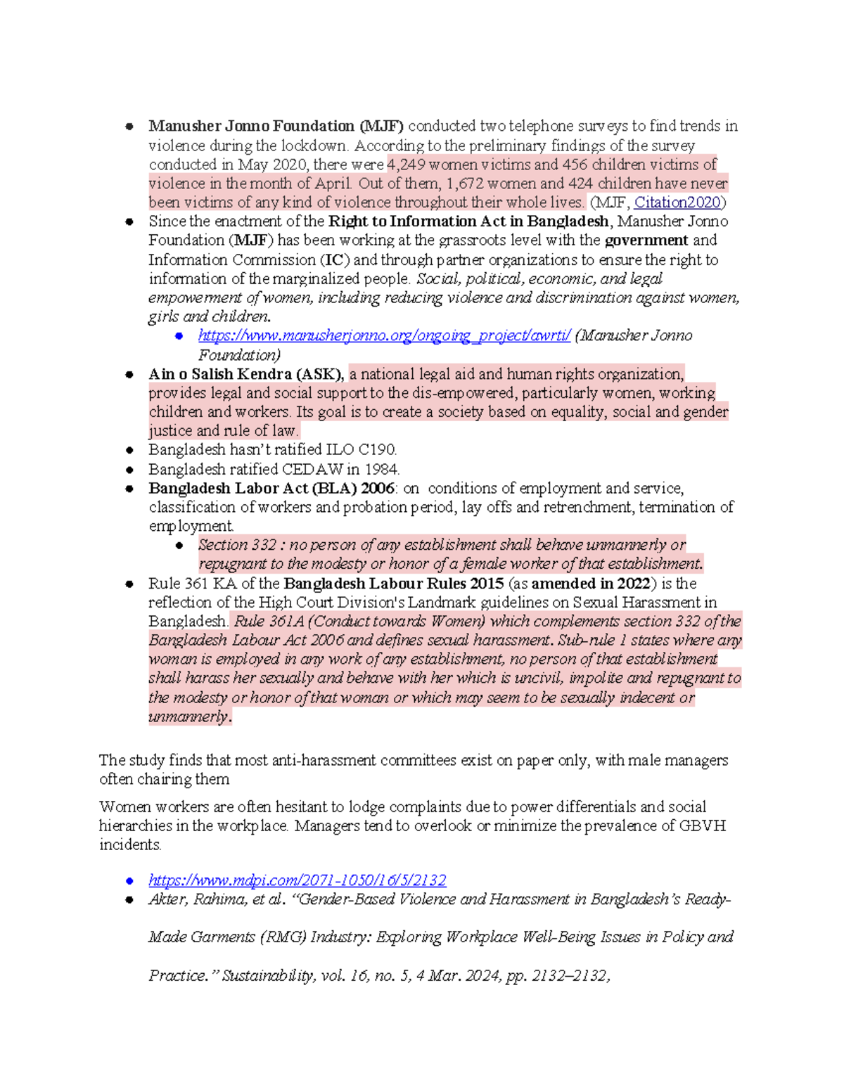 MUN research - Manusher Jonno Foundation (MJF) conducted two telephone ...