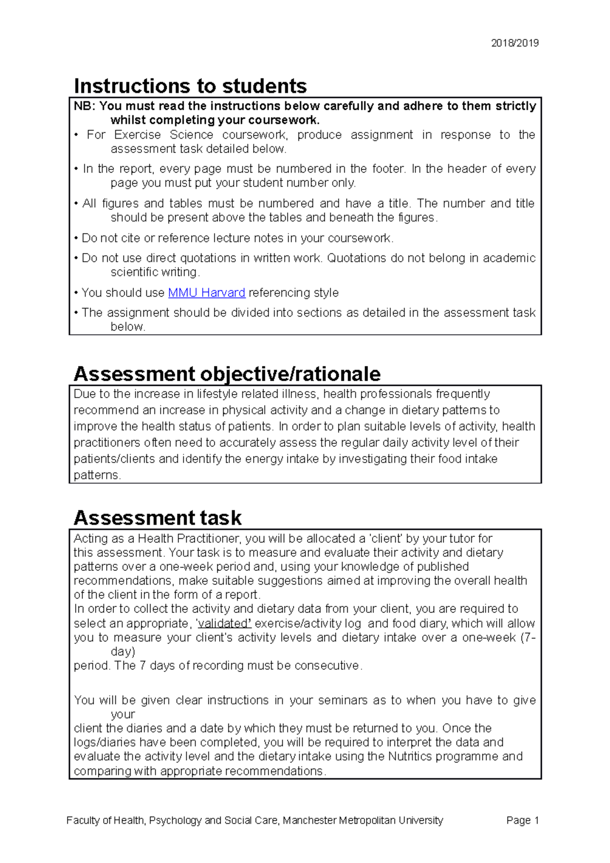 Coursework instructions - Instructions to students NB: You must read ...