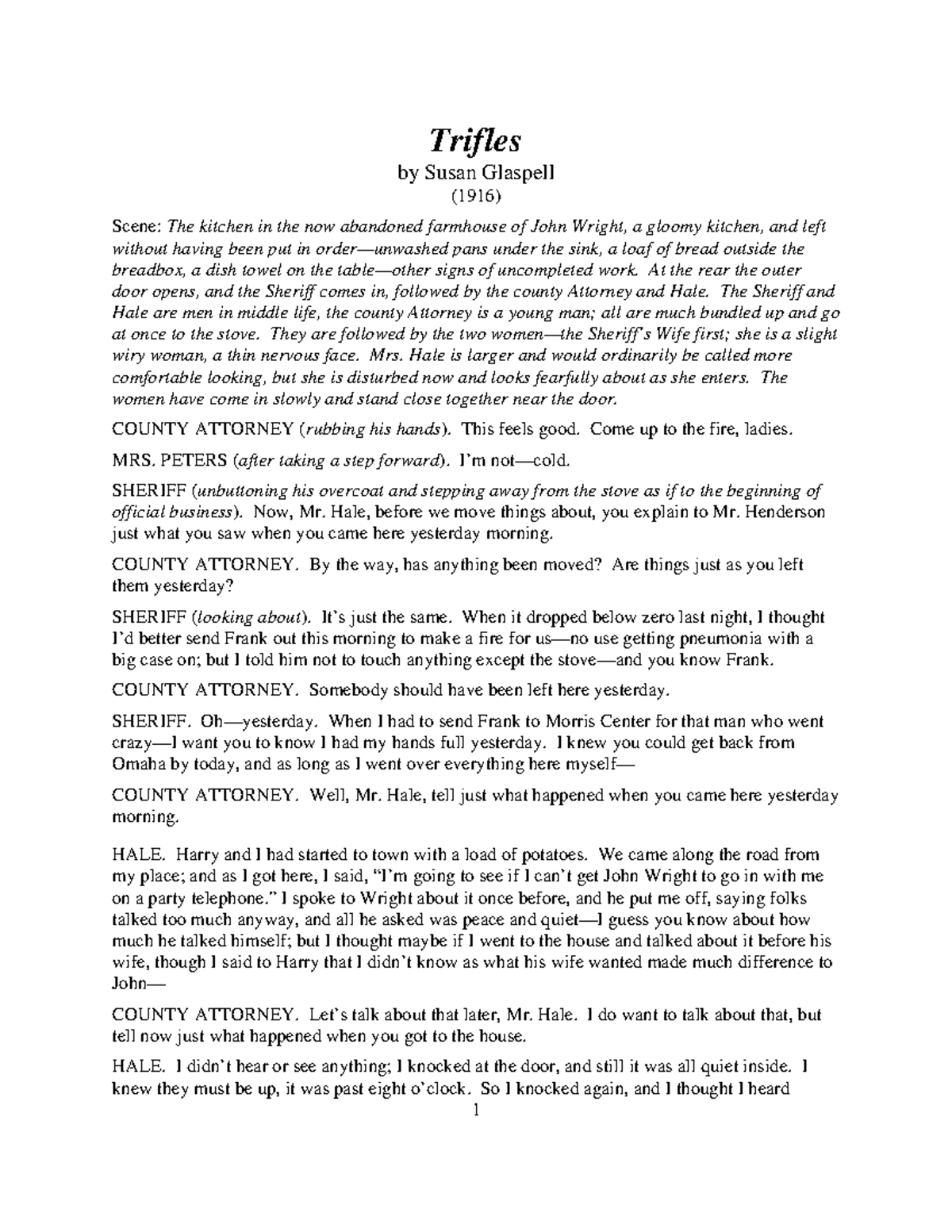 TEXT-Trifles - aaaaaaaaaaaaaa - Trifles by Susan Glaspell (1916) Scene ...