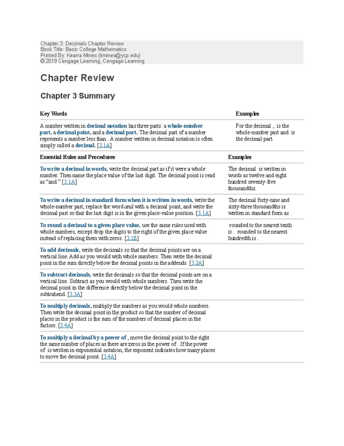 Chapter 3 - weekly assignment notes and answers - Chapter 3: Decimals ...