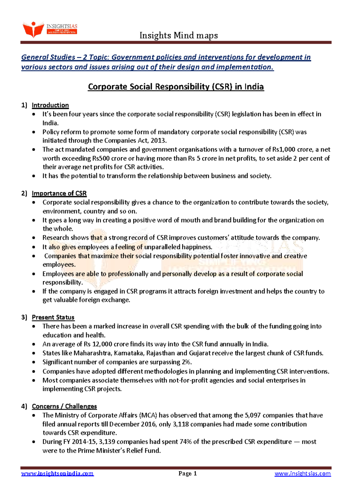 Corporate Social Responsibility - Insights Mind maps insightsonindia ...