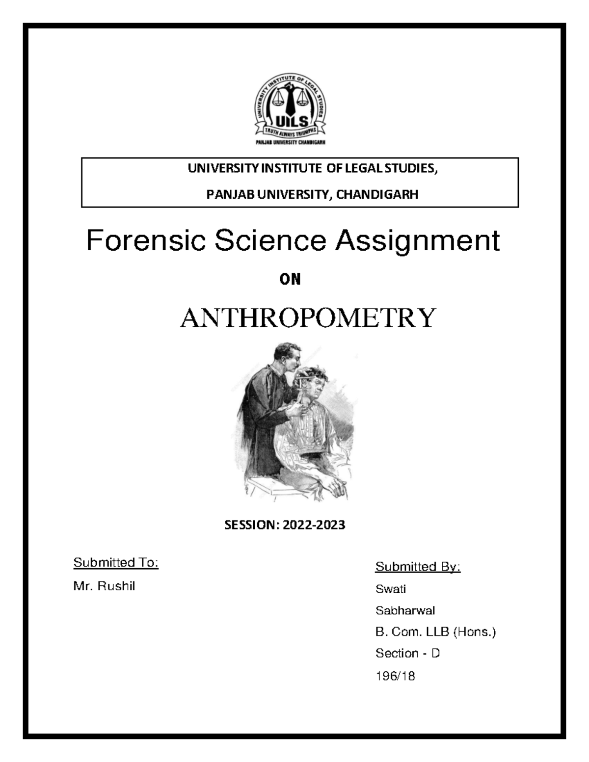 Anthropometry - Forensic Science Project - Forensic Science Assignment ...