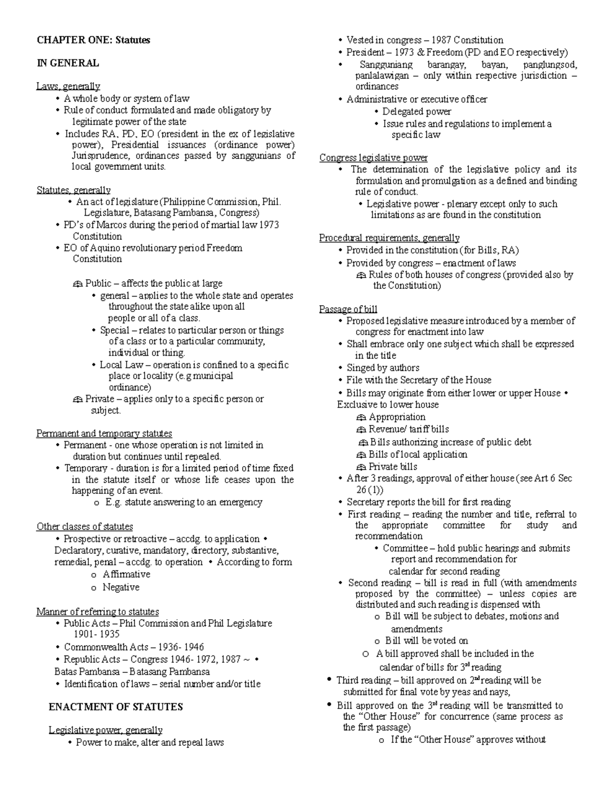 Statutory Construction Lecture Notes by Agpalo - CHAPTER ONE: Statutes ...