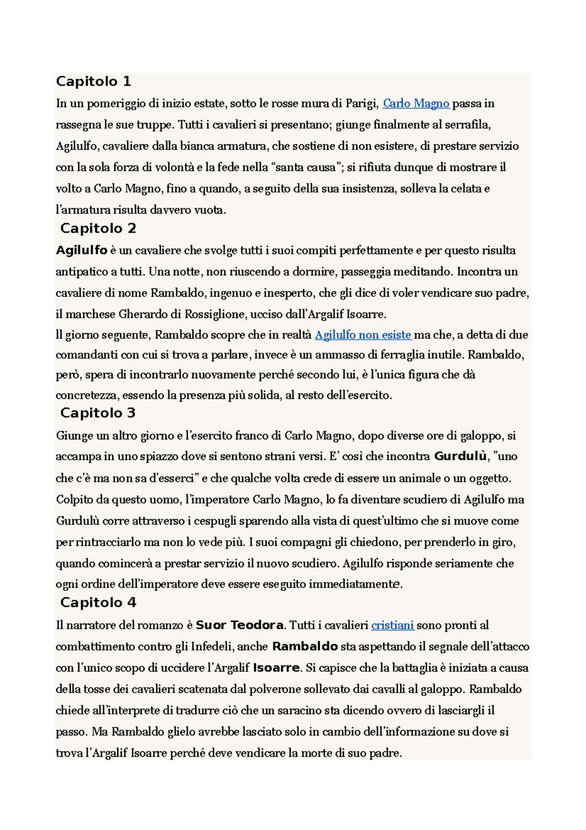 Riassunto il cavalliere inesistente - Capitolo 1 In un pomeriggio di ...