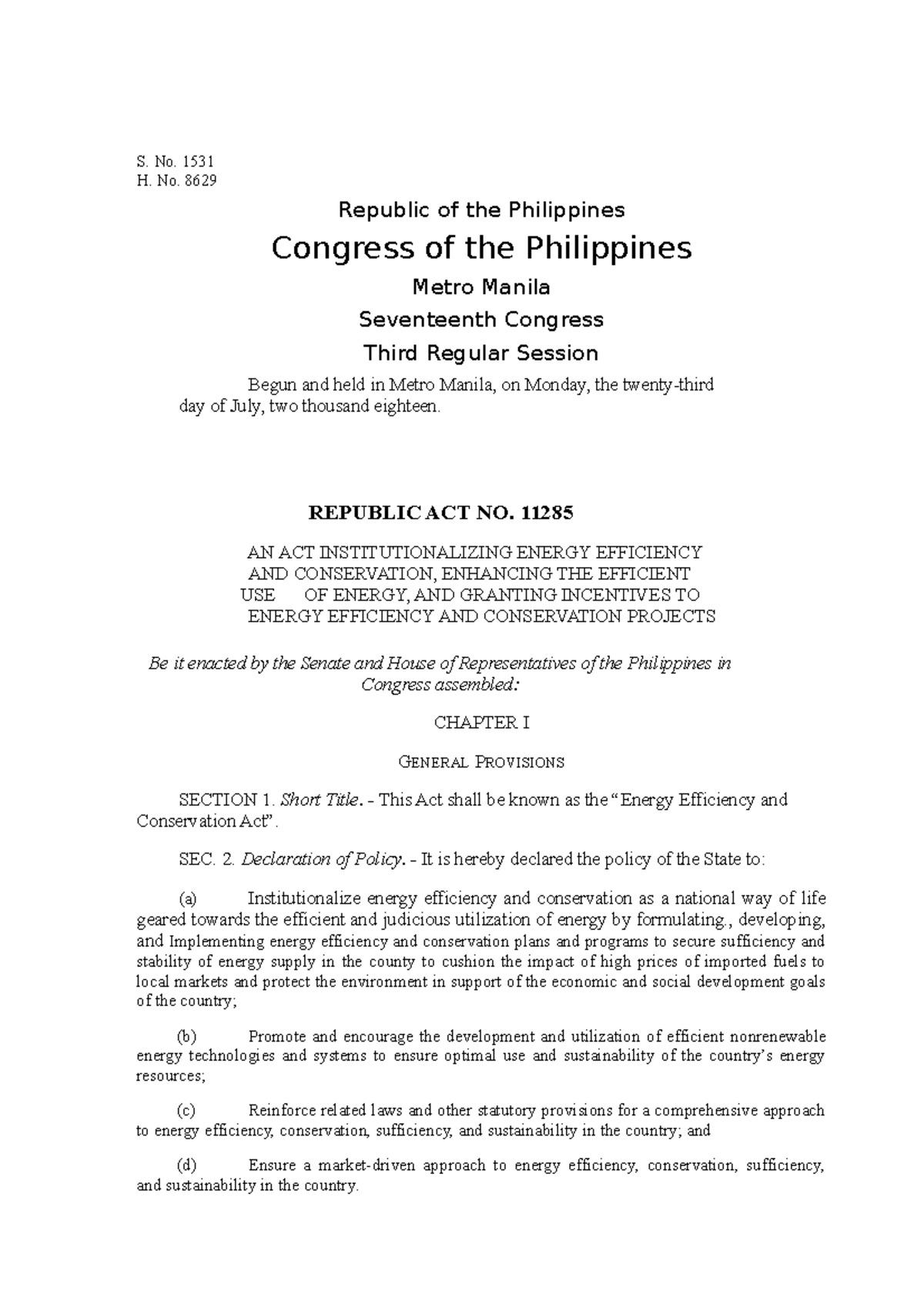 RA 11285 - For educational purposes only - S. No. 1531 H. No. 8629 ...