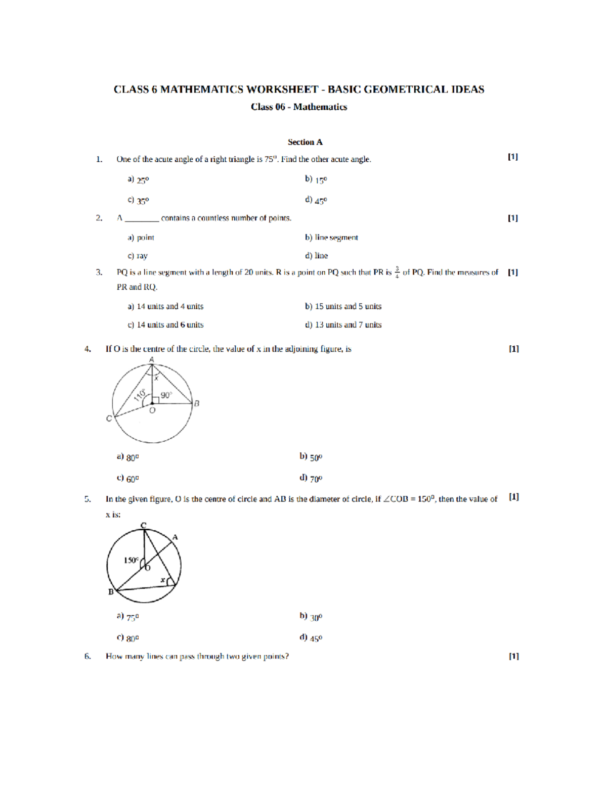 6 JUNE - Geometry - Worksheet - CLASS 6 MATHEMATICS WORKSHEET BASIC ...