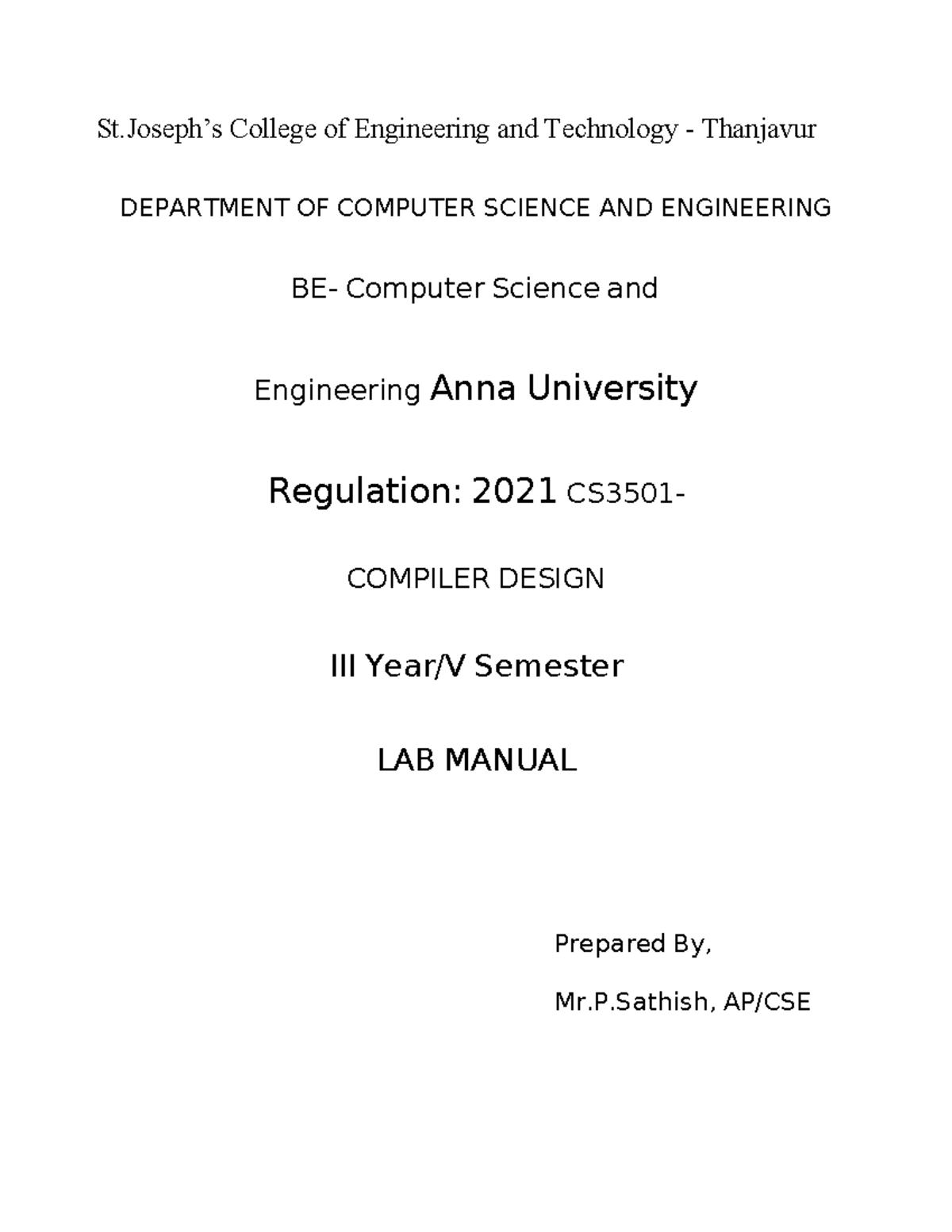 Cd manual - Please make use of it - St’s College of Engineering and Technology - Thanjavur - Studocu