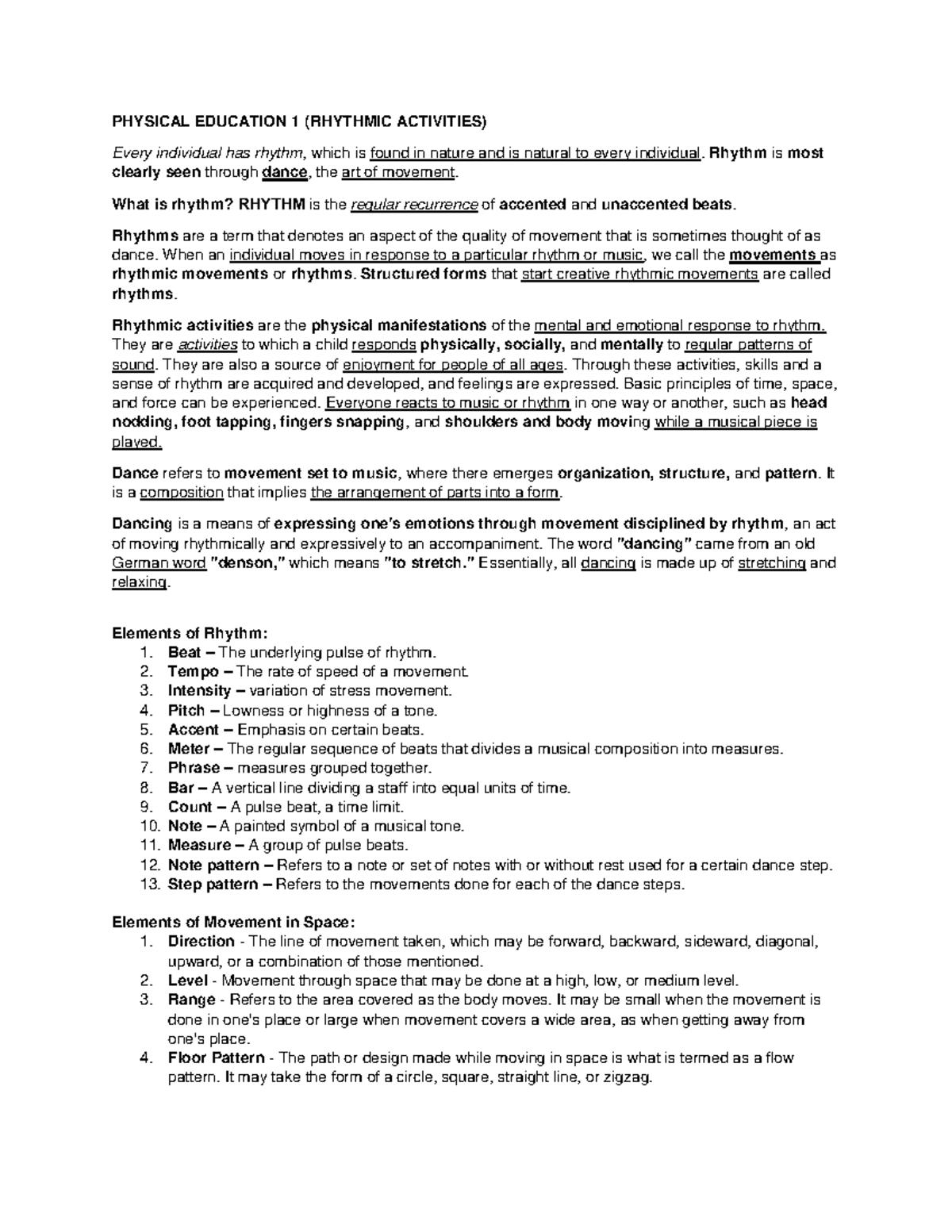 Physical Education 1 - About PE 101 - PHYSICAL EDUCATION 1 (RHYTHMIC ...