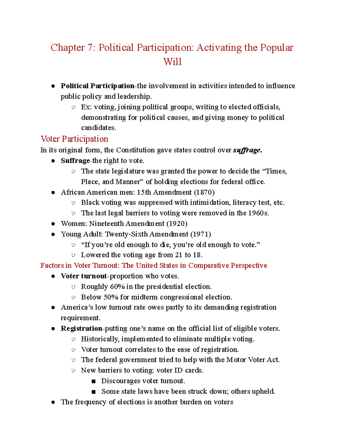 PSCI CHAP7 - Dr.Drew, American Government note for chapter 7 - Chapter 7: Political ...