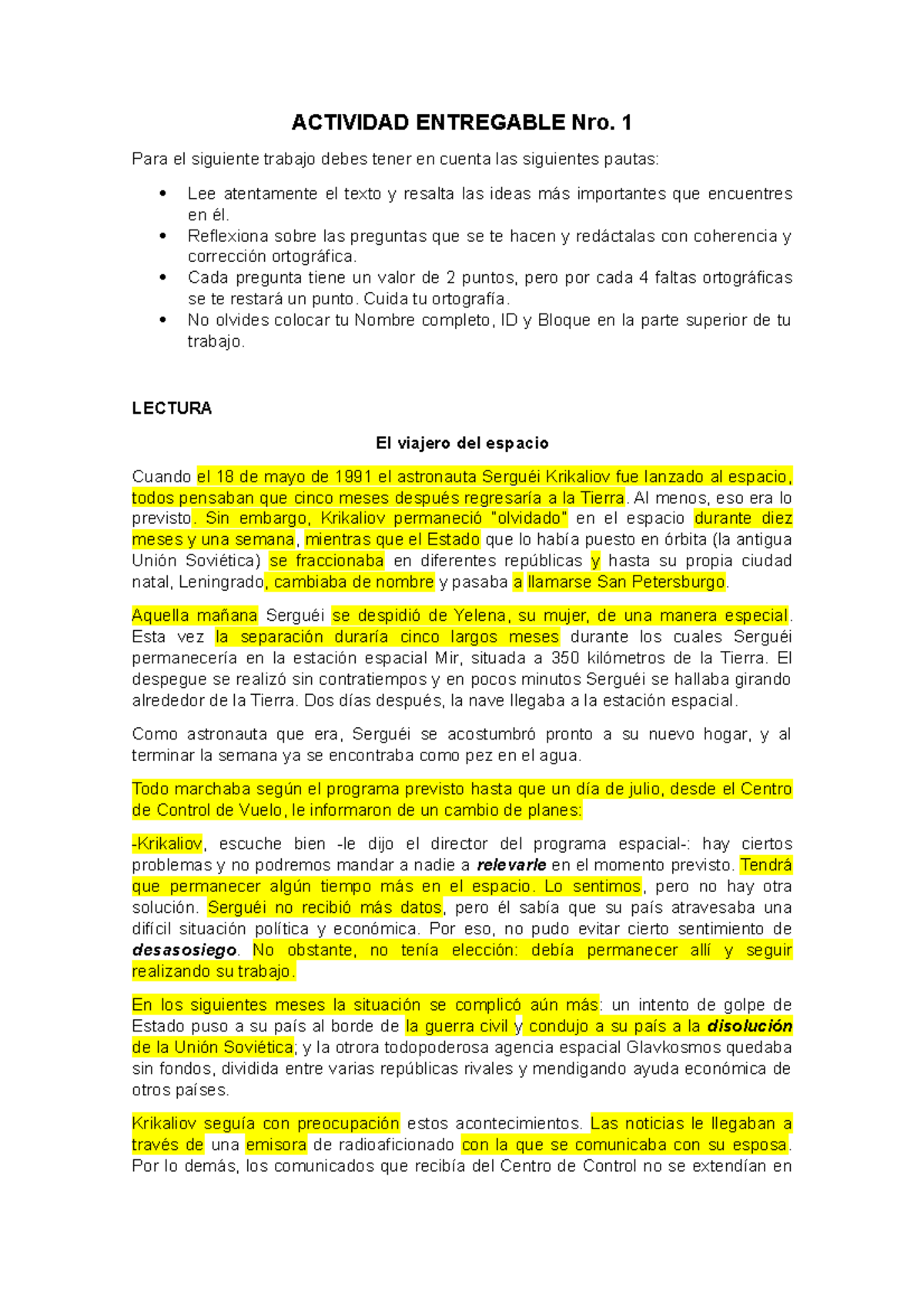 Actividad Entregable Nro - ACTIVIDAD ENTREGABLE Nro. 1 Para el siguiente trabajo debes tener en ...