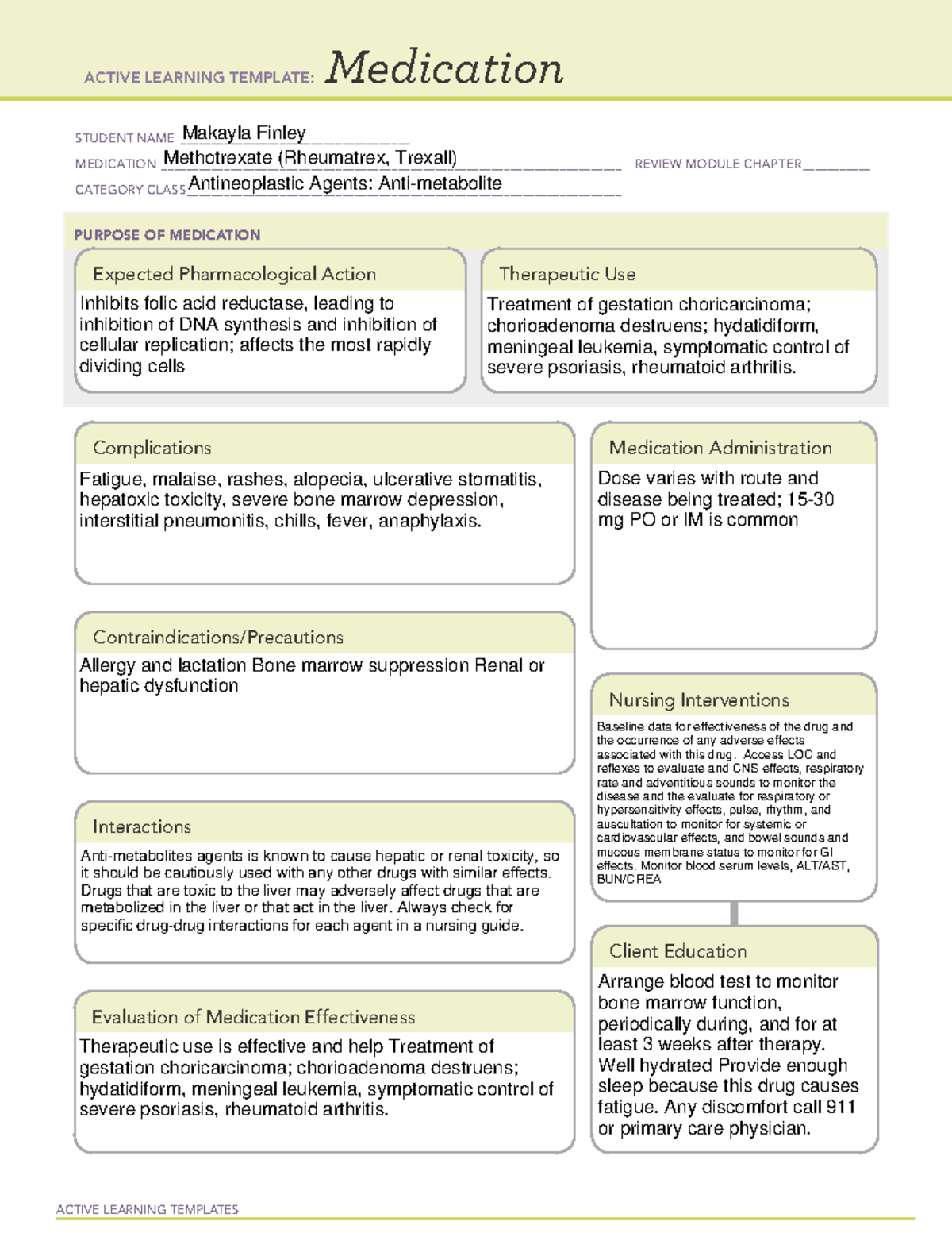 Medication ALT Methotrexate - ACTIVE LEARNING TEMPLATES Medication ...
