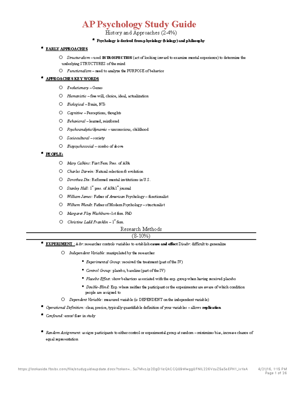 AP psych cumulative study guide 2022 - AP Psychology Study Guide ...