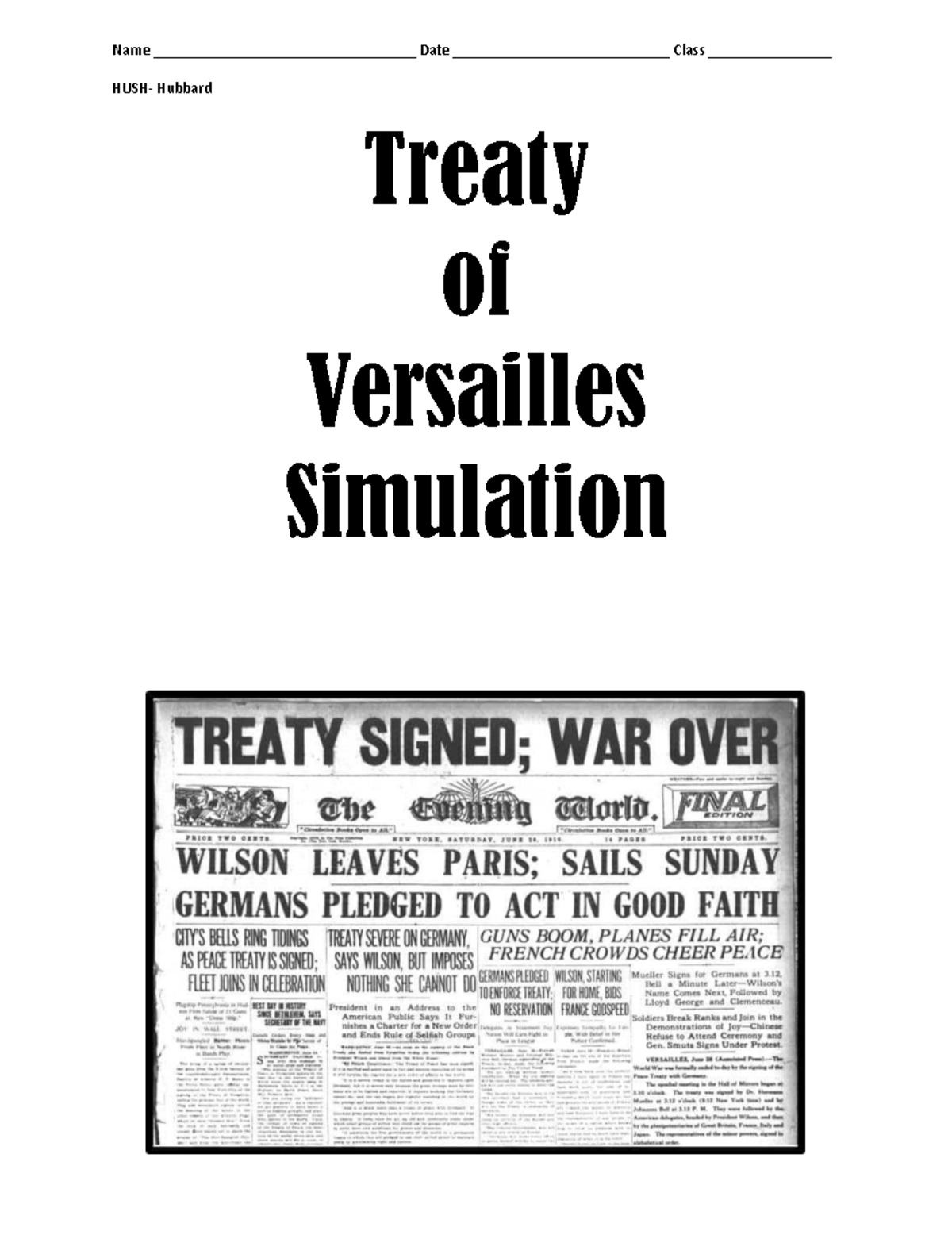 Treaty of Versailles Simulation - FINAL EDITION Body these NEW TORK ...