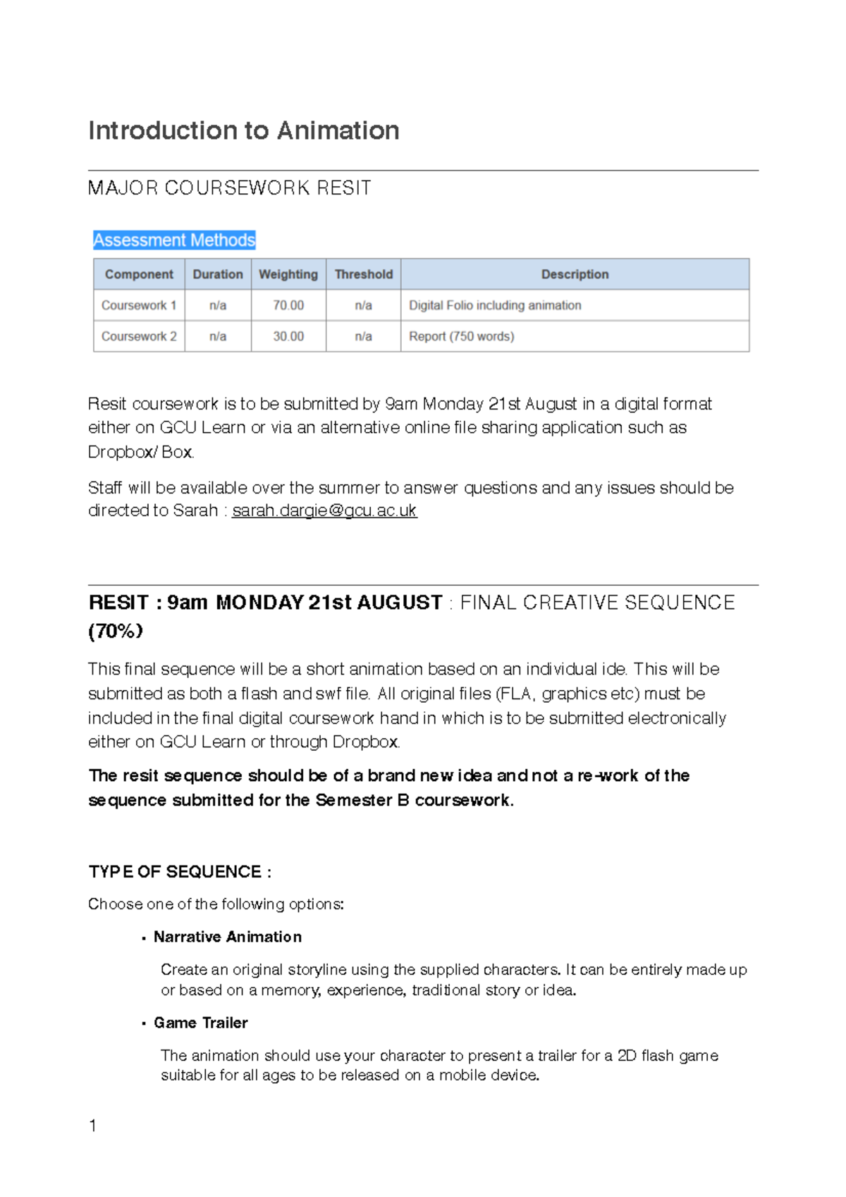 Introduction to animation - Resit Brief - Introduction to Animation ...