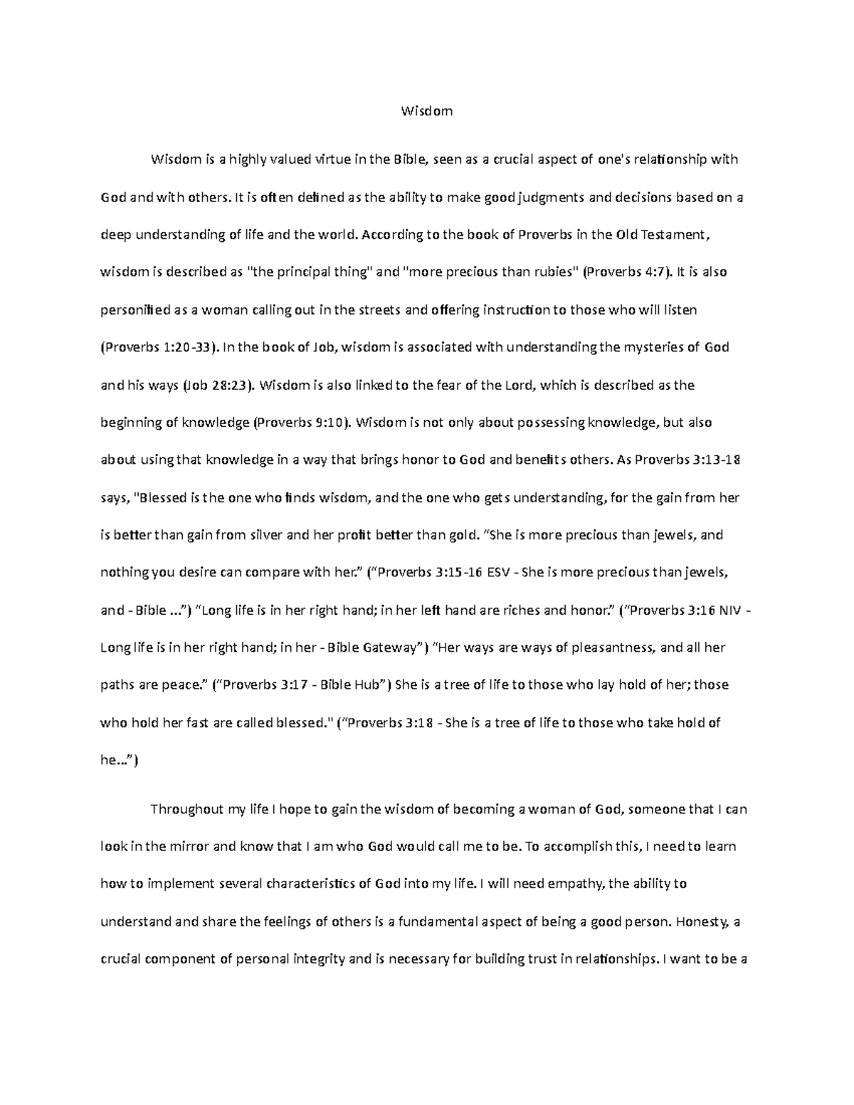 Loving Wisdom Response - Wisdom Wisdom is a highly valued virtue in the Bible, seen as a crucial ...