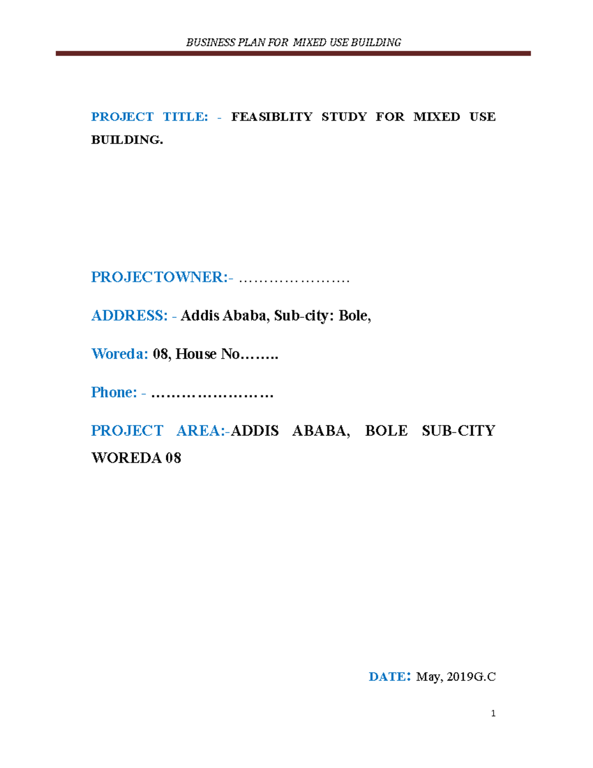 Feasibility Study FOR Mixed USE Building - PROJECT TITLE: - FEASIBLITY STUDY FOR MIXED USE ...