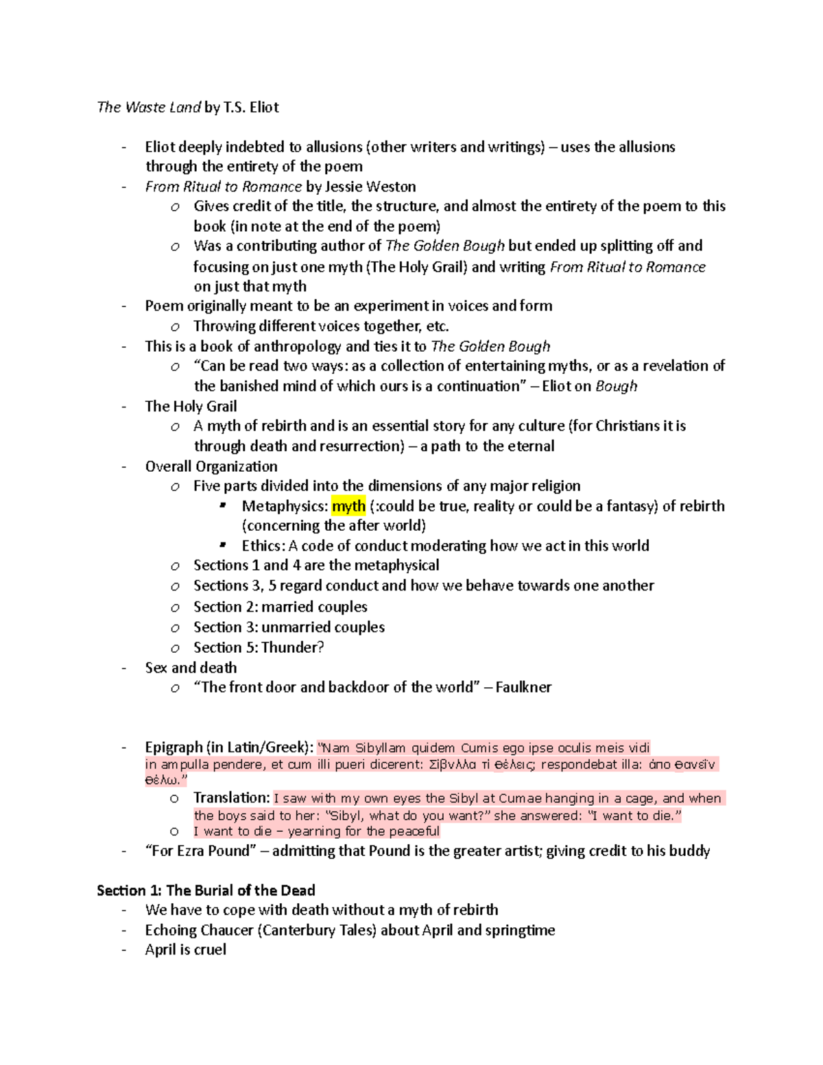 The Waste Land - Eliot - Eliot deeply indebted to allusions (other ...
