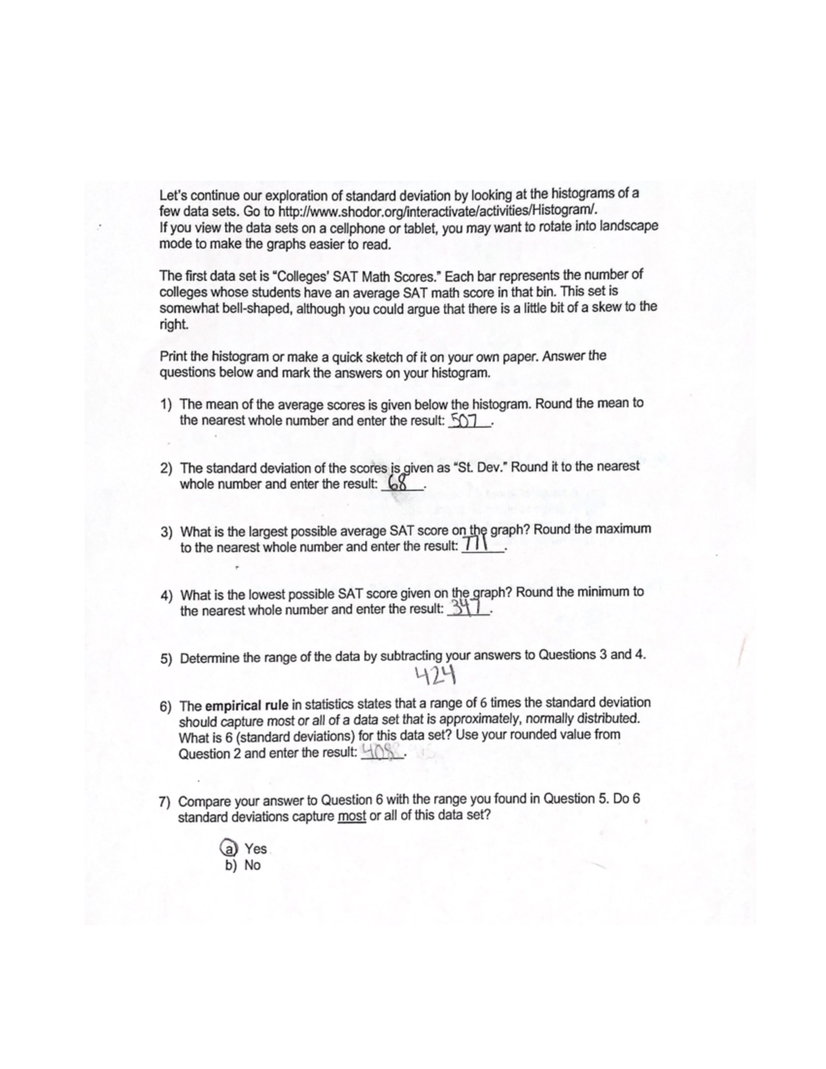 3.C Practice - Histograms and Central Limit Theorem Worksheet ...
