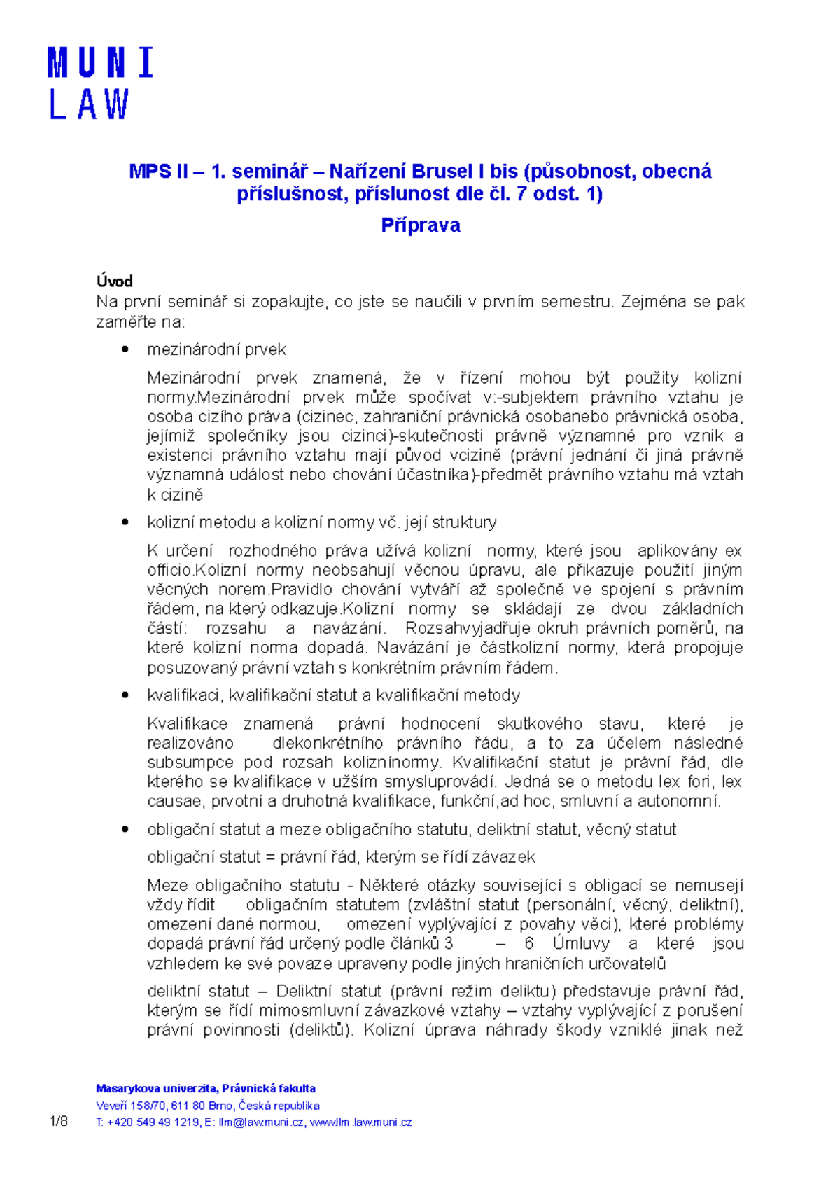 MPS II 1 - Lecture notes 1 - MPS II – 1. seminář – Nařízení Brusel I ...