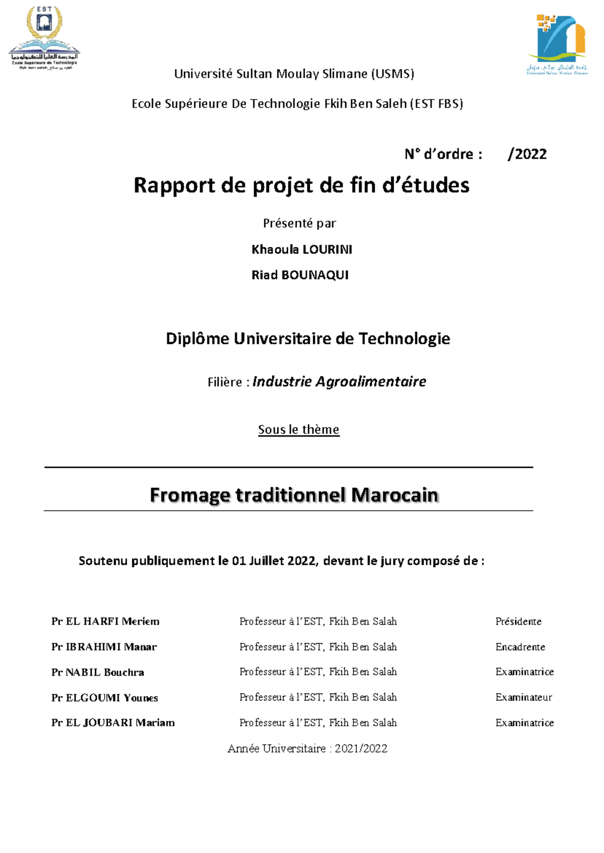 My pfe - Projet de fin d'étude - UniversitÈ Sultan Moulay Slimane (USMS ...