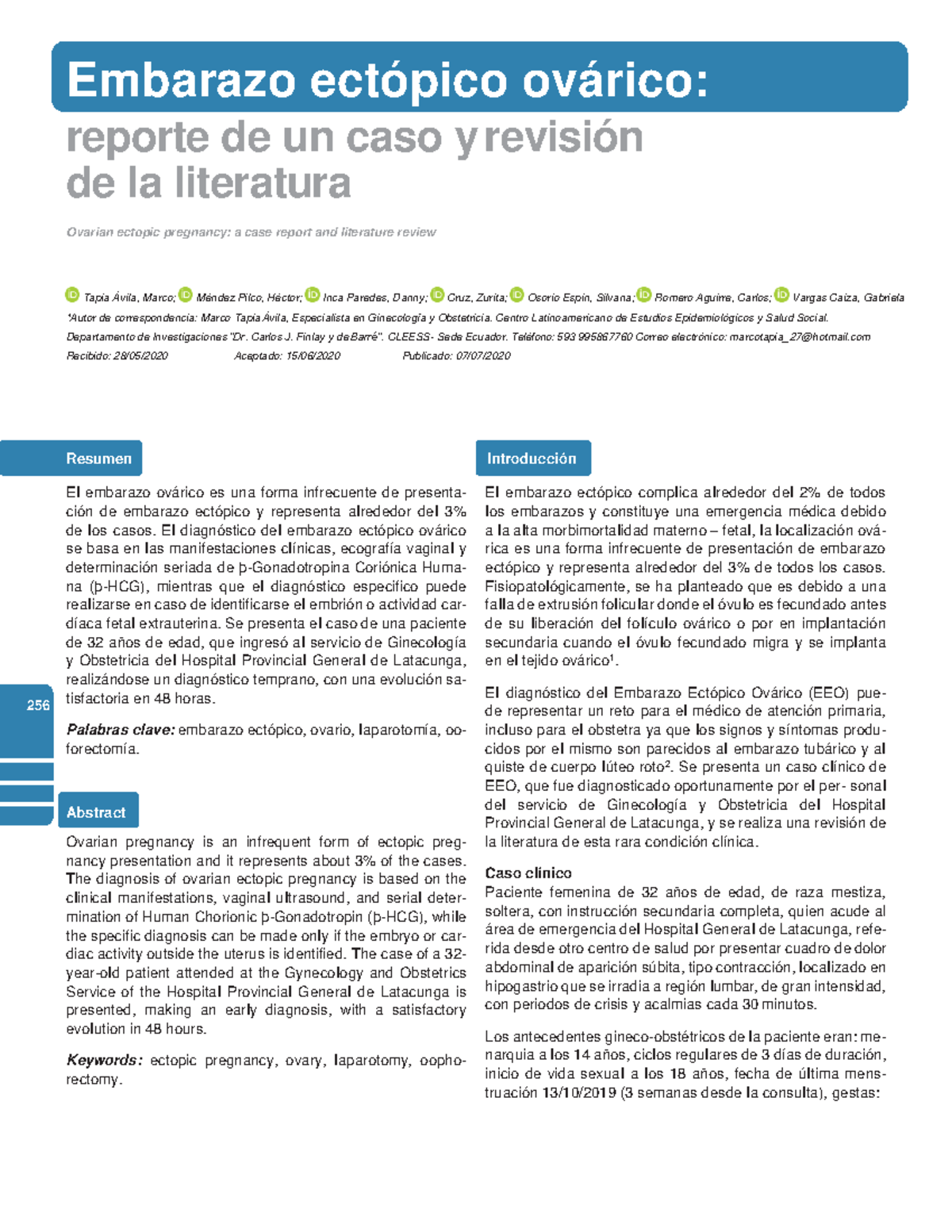 Embarazo ectópico ovárico reporte de un caso y revisión de la ...