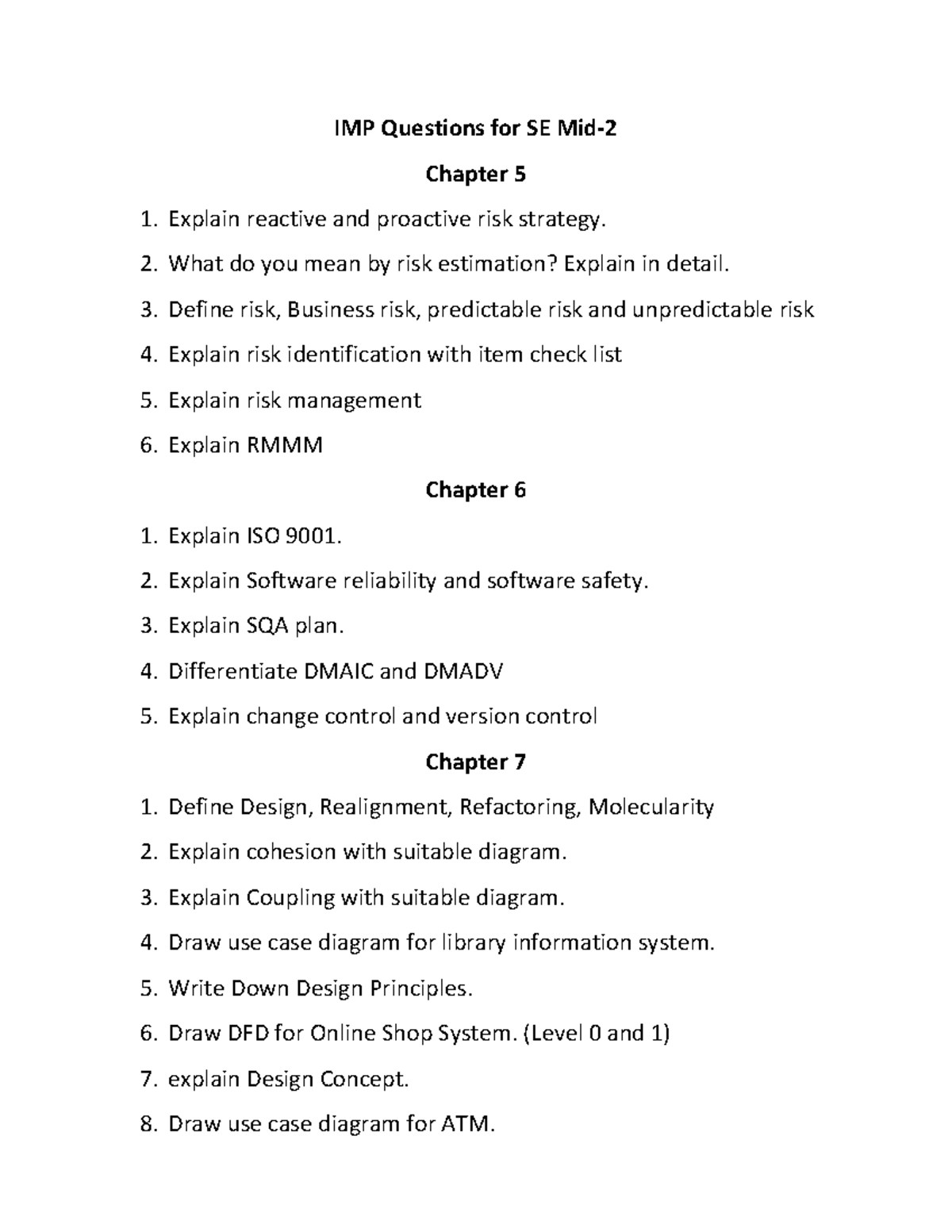 IMP SE MID-2 - Imp - IMP Questions for SE Mid- Chapter 5 Explain ...