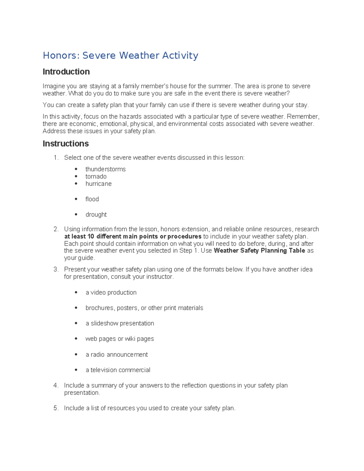 Severe weather honors - Hi!! - Honors: Severe Weather Activity ...