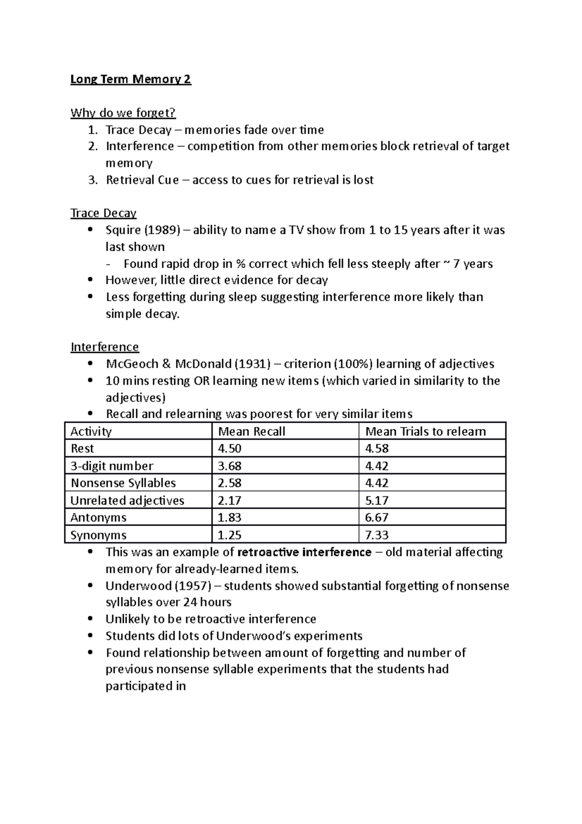 Long Term Memory 2 - Trace Decay – memories fade over time 2 ...