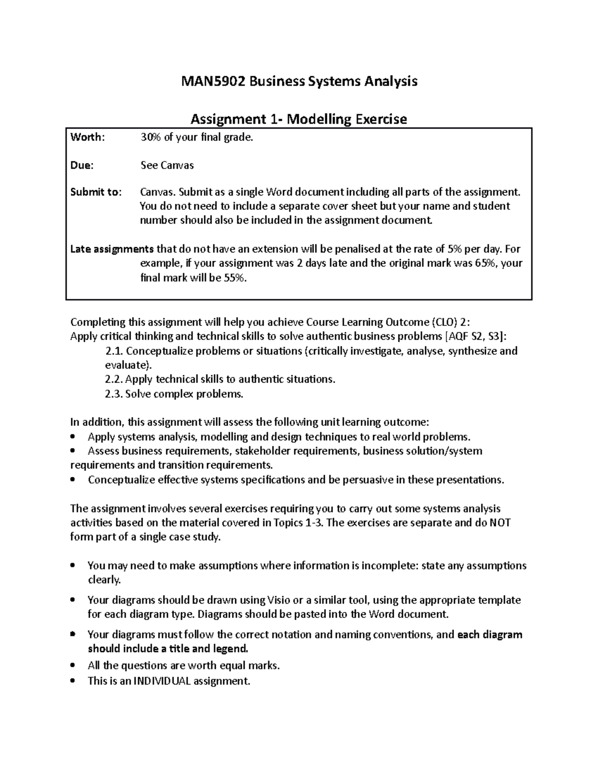 Assignemnt 1-1 - Assignment 1 - MAN5902 Business Systems Analysis Assignment 1- Modelling ...