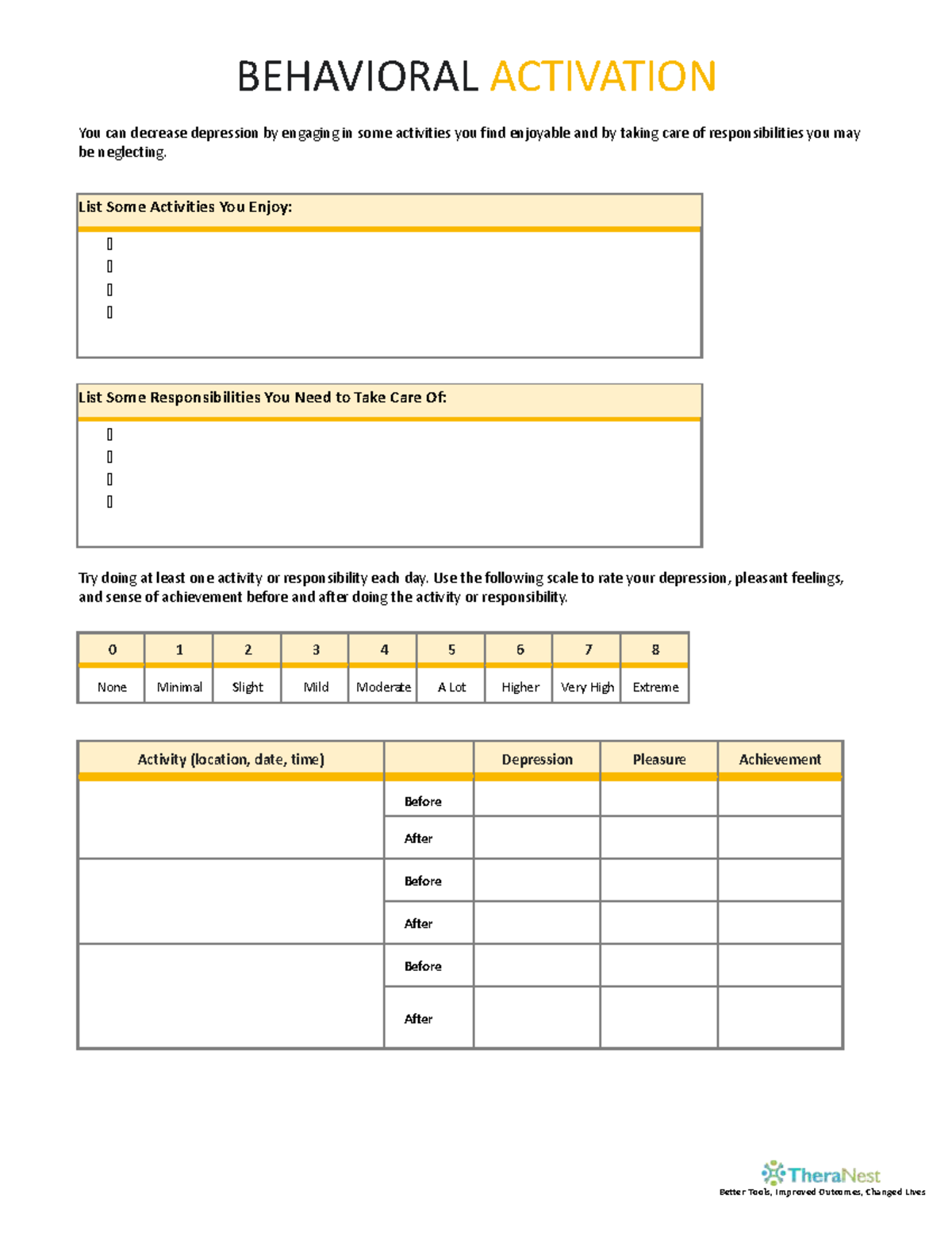 Behavioral Activation - List Some Activities You Enjoy: List Some ...