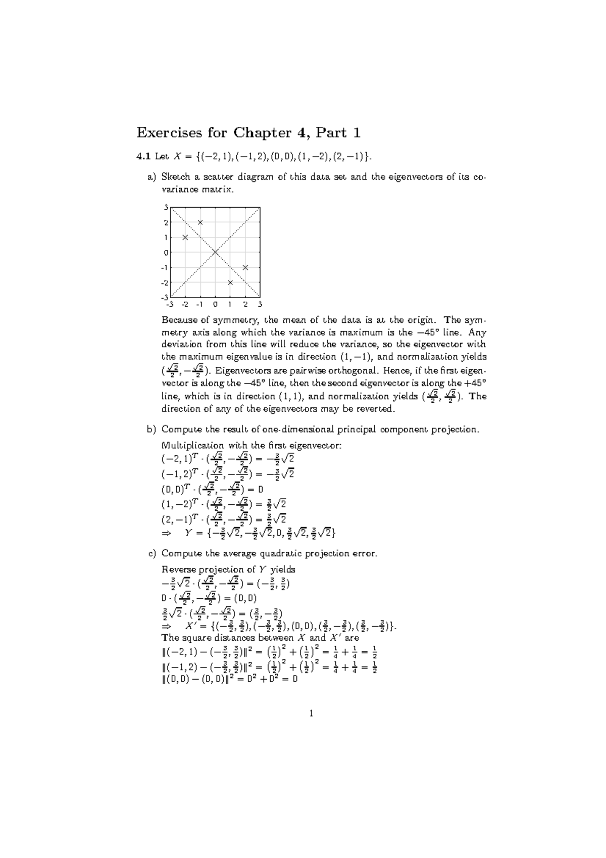 Exercises long 4a - WS solution - Exercises for Chapter 4, Part 1 4 Let X = {(− 2 , 1), (− 1 , 2 ...