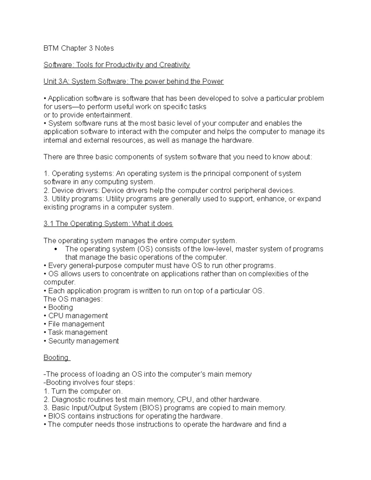 BTM Chapter 3 Notes - BTM Chapter 3 Notes Software: Tools for ...