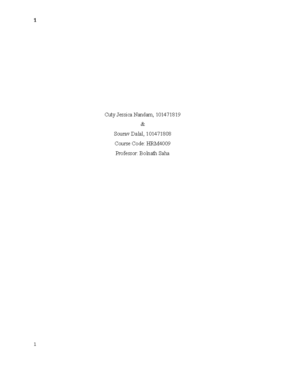 Compensation - Exercise 1 - Cuty Jessica Nandam, 101471819 & Sourav Dalal, 101471808 Course ...