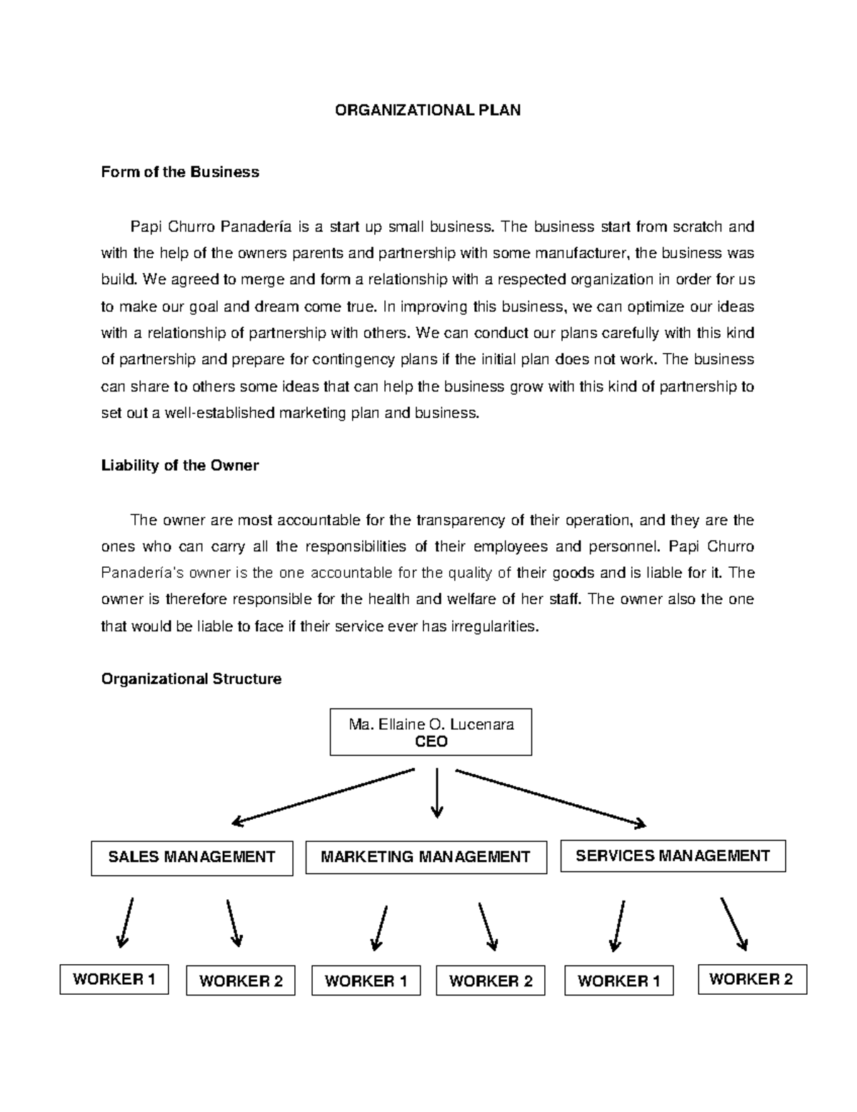 Entrep Organizational PLAN - ORGANIZATIONAL PLAN Form of the Business ...