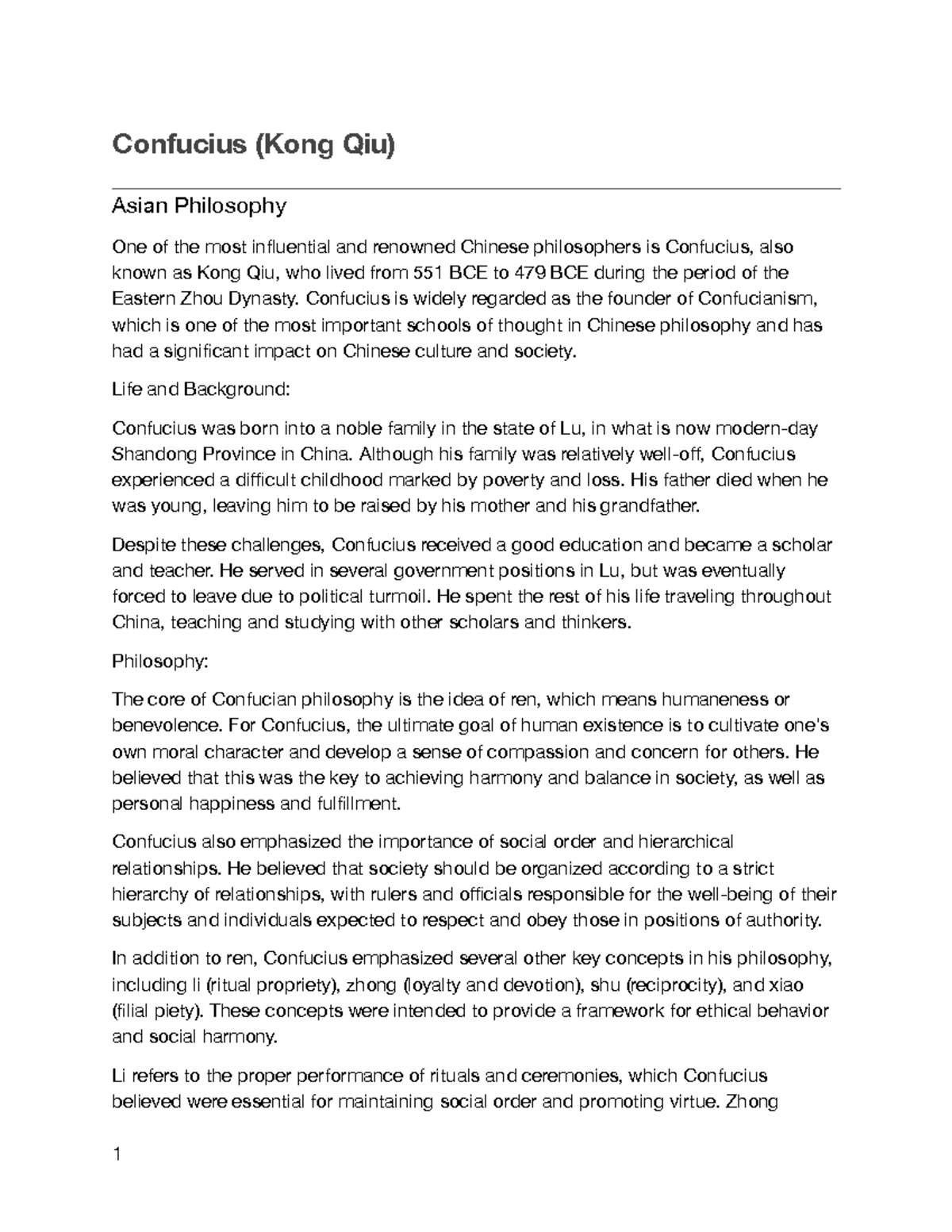 Confucius (Kong Qiu) - Confucius (Kong Qiu) Asian Philosophy One of the ...