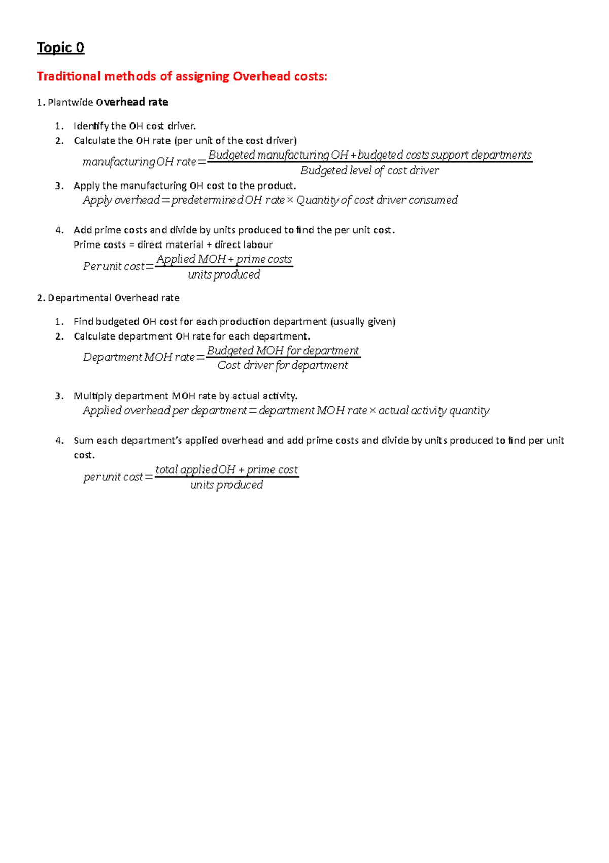 ACCT 2522 Topic 0-10 lecture summary notes - Traditional methods of ...