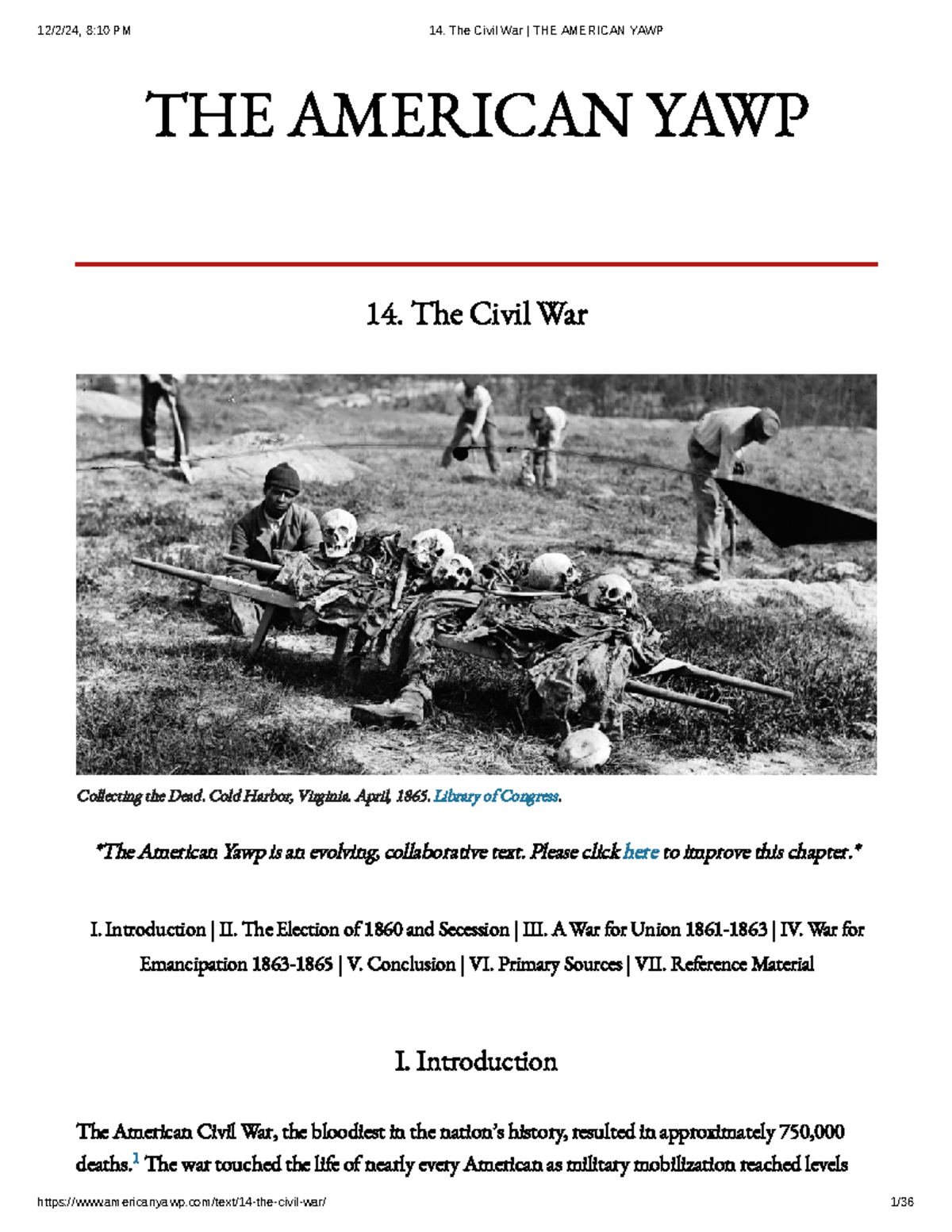 14. The Civil War THE American YAWP - I. Introduction | II. The ...