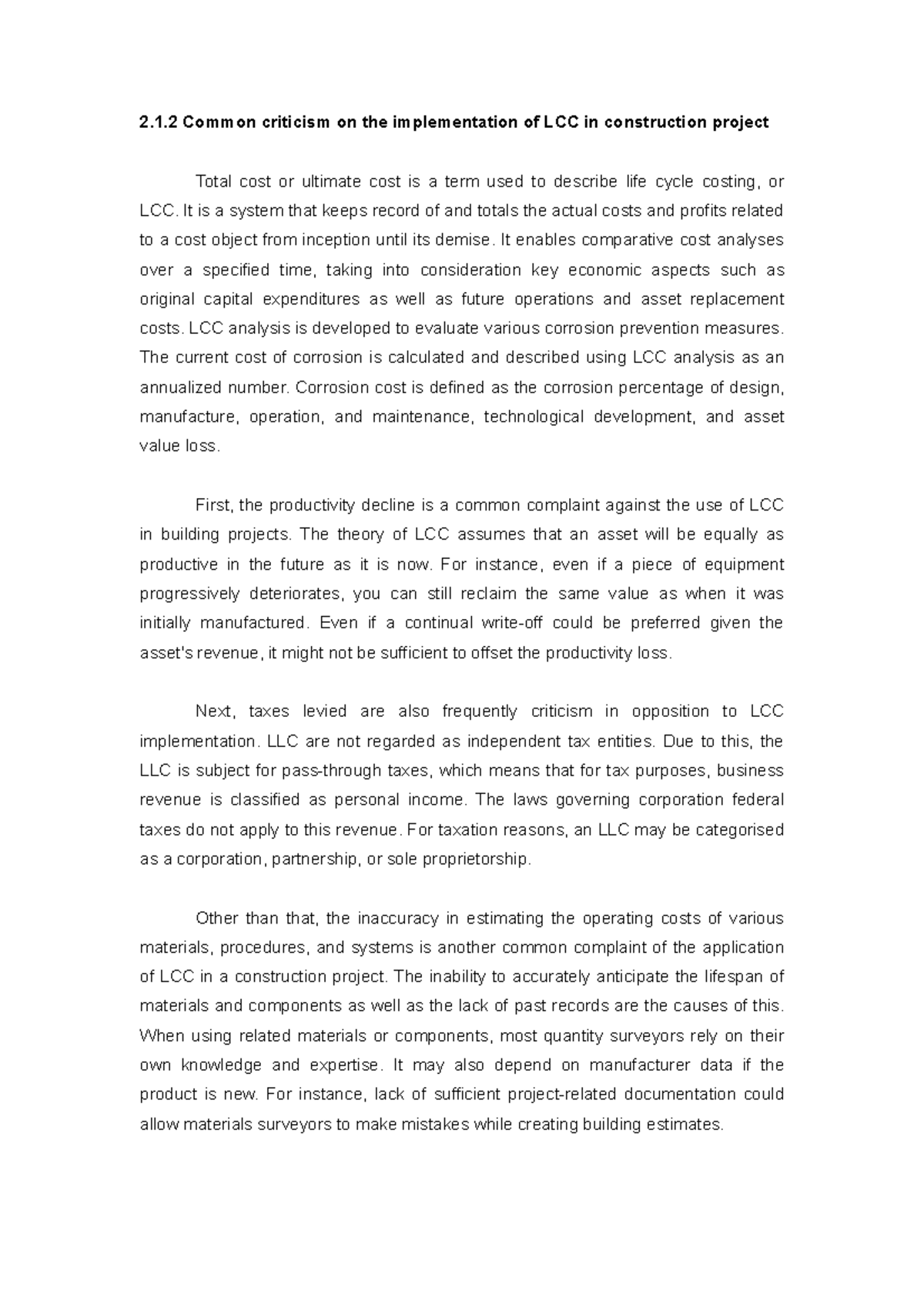 Critism lcc - 2 Common criticism on the implementation of LCC in ...