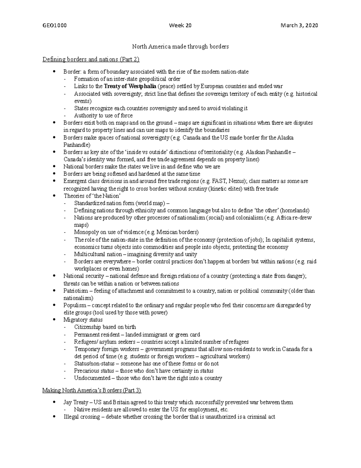 Geography 1000 Week - GEO1000 Week 20 March 3, 2020 North America made ...