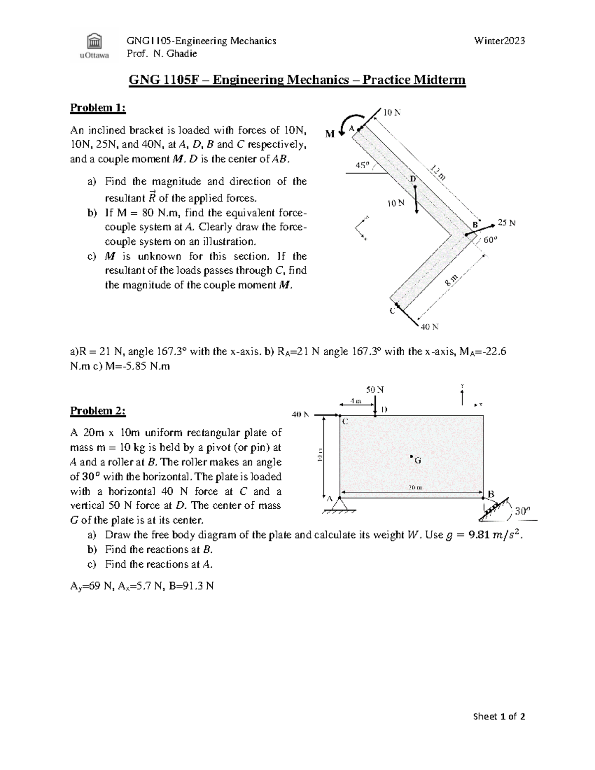 GNG1105F - Practice Midterm - Winter 2023 - NGhadie - GNG1105 ...